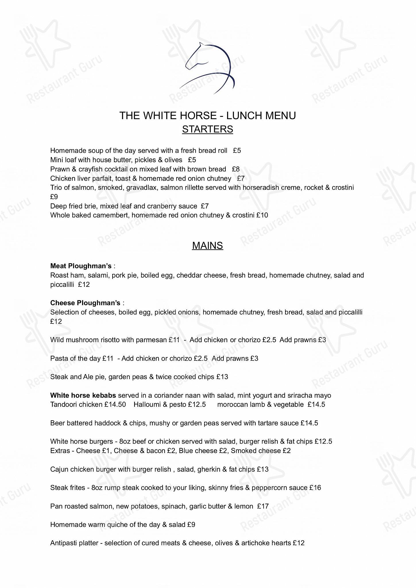 Menu at The White Horse pub & bar, Church Fenton