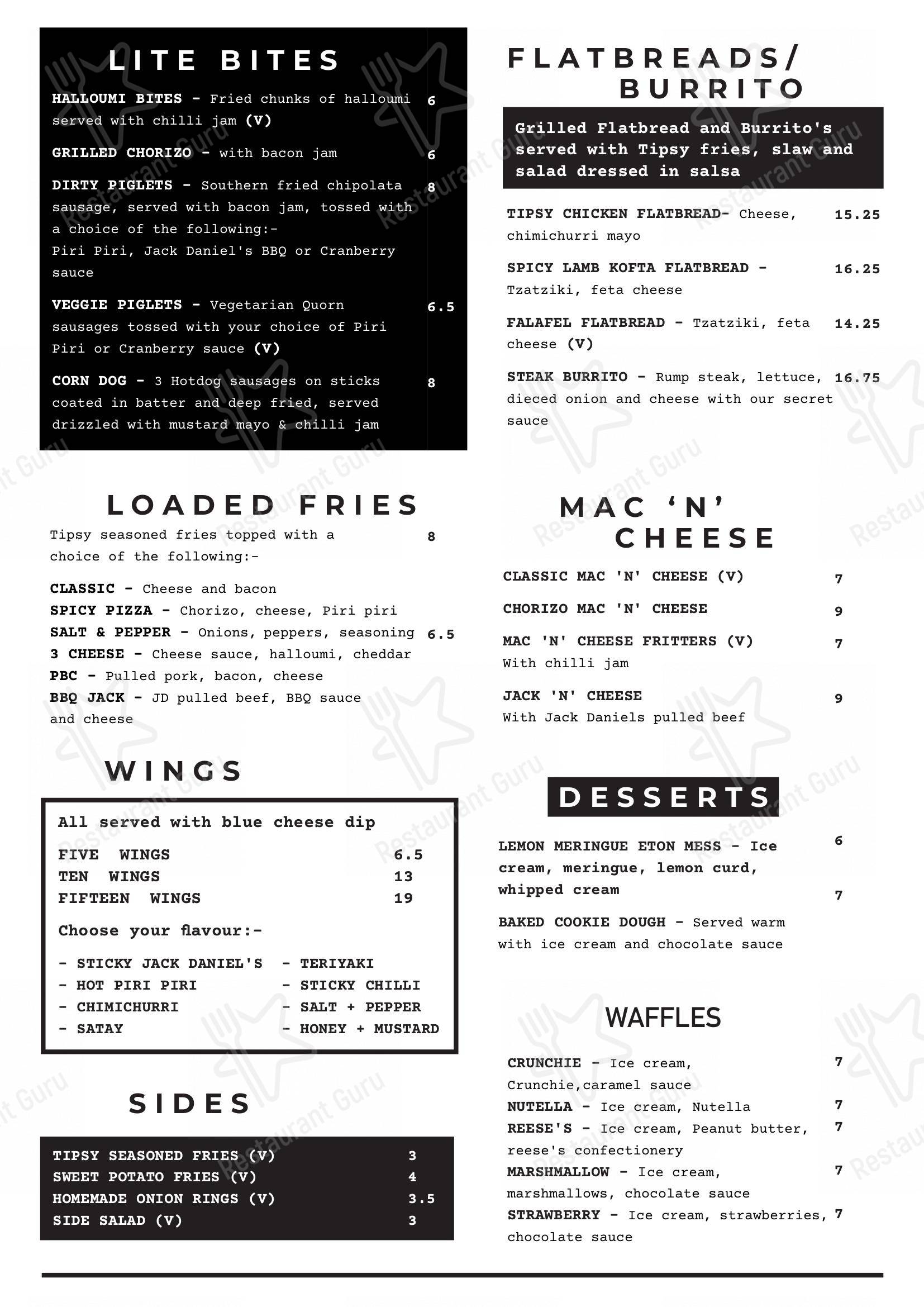 Menu at The Tipsy Cow pub & bar, Poulton-le-Fylde