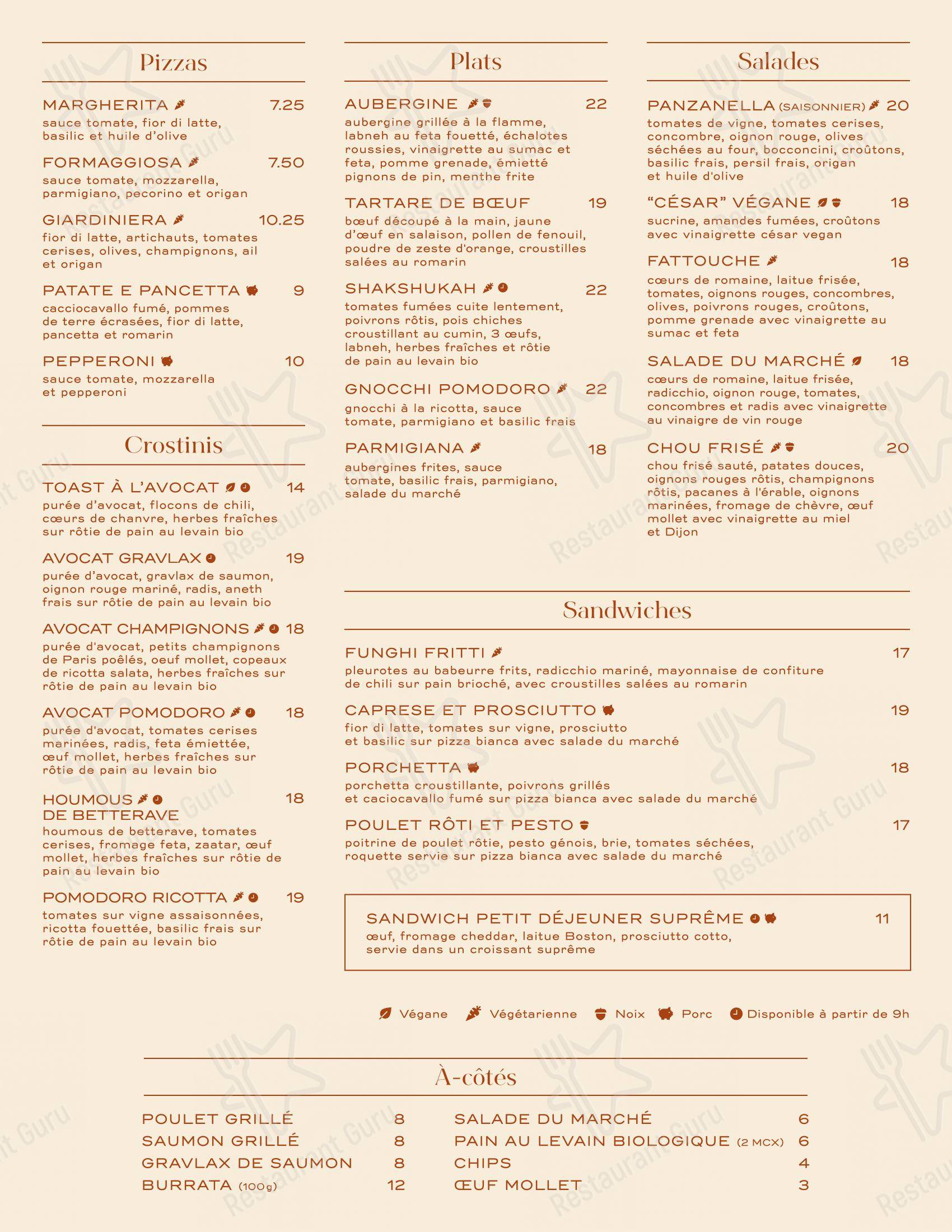 Menu au Amea Café, Montréal