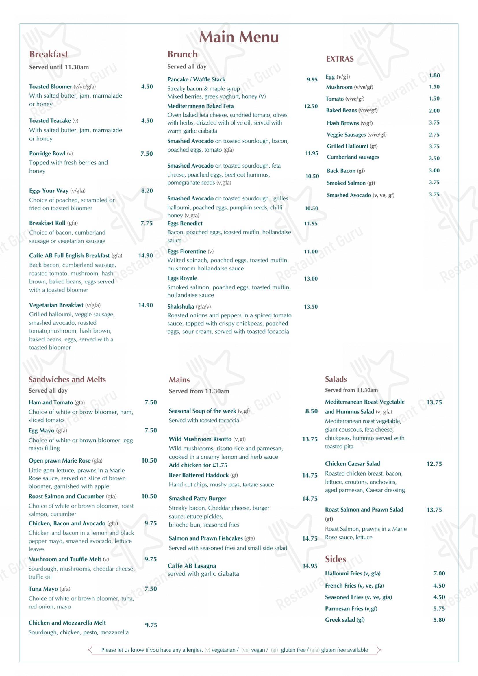 Menu at Arighi Bianchi cafe, Macclesfield, The Silk Rd