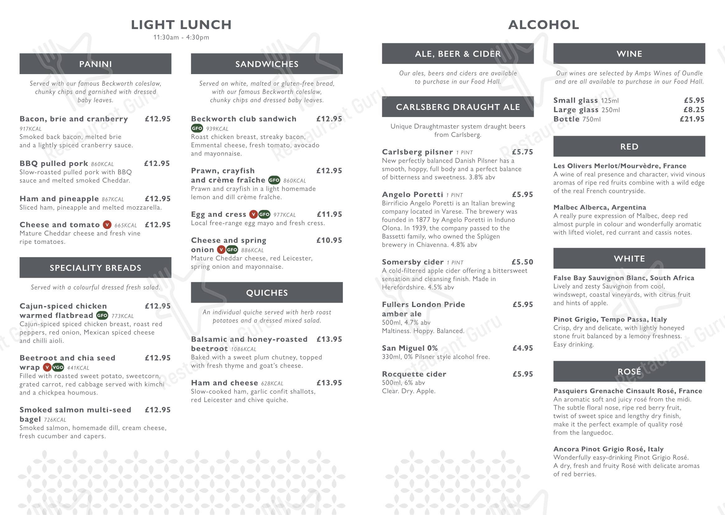 Menu at Beckworth Emporium cafe, Northampton