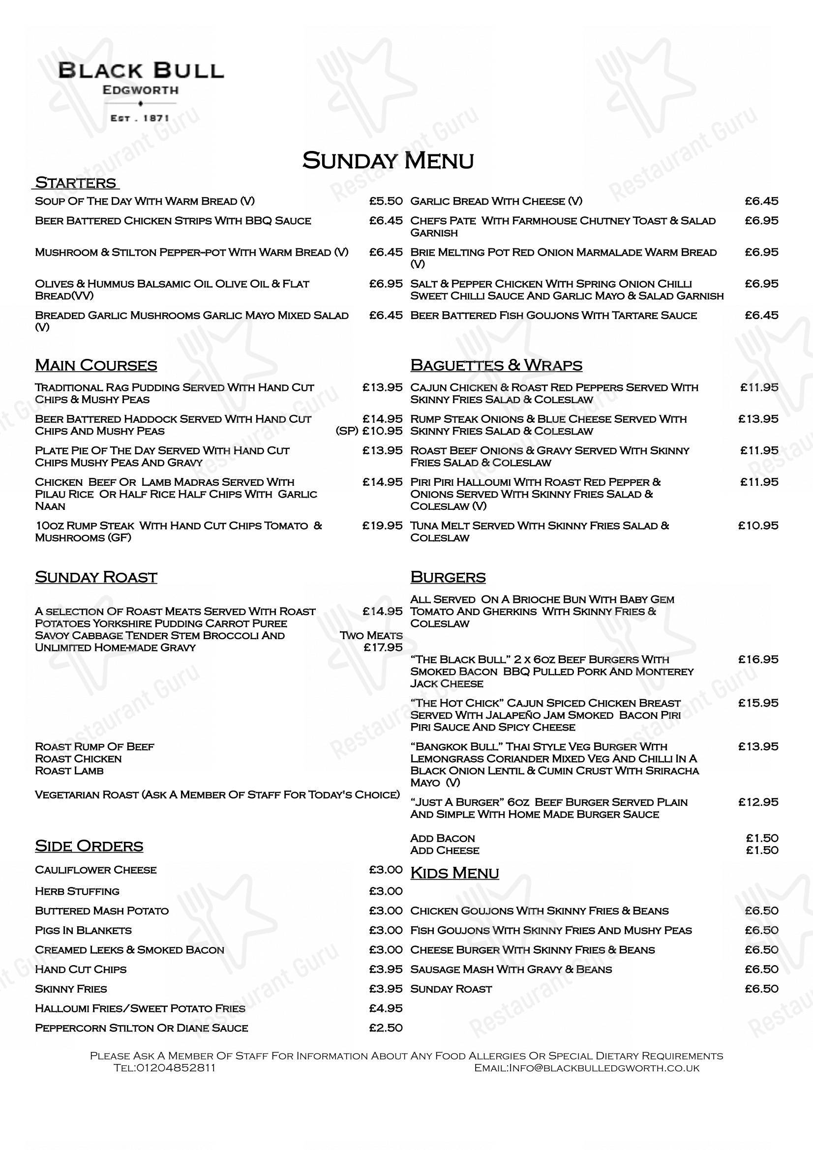 Menu at Black Bull Inn pub & bar, Bolton, 167-169 Bolton Rd