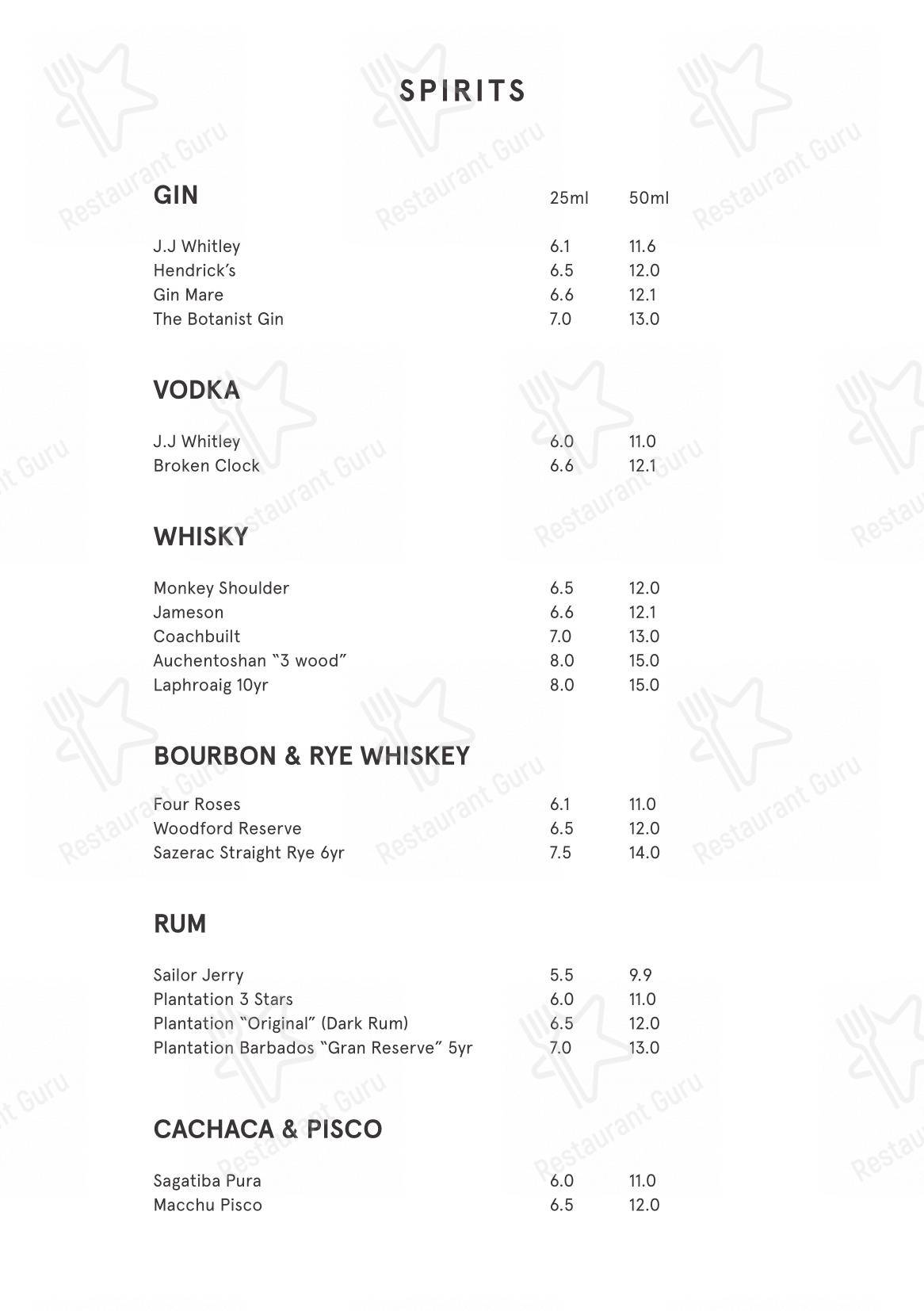 Menu at Brother Marcus Borough restaurant, London