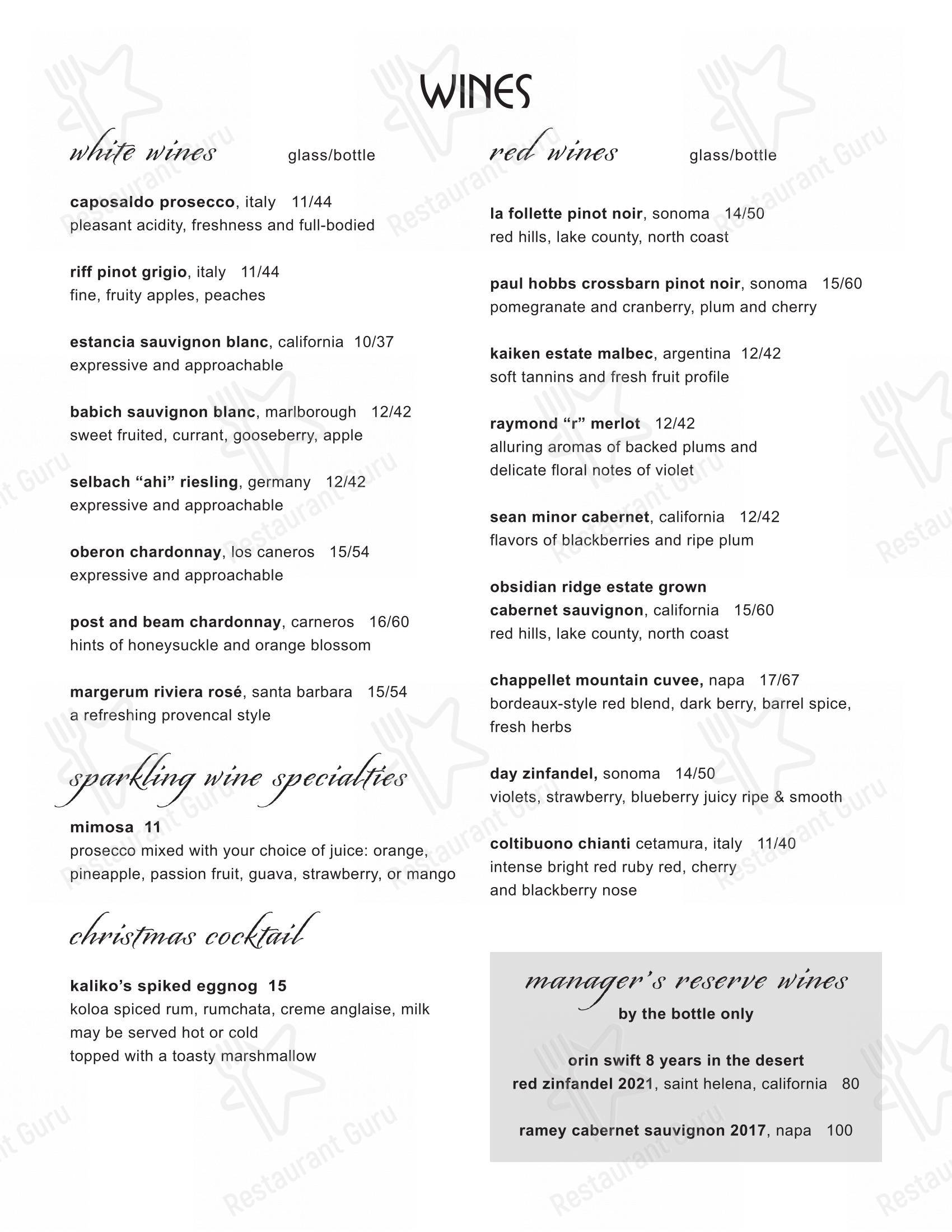 Menu at Cafe Pesto Hilo Bay, Hilo