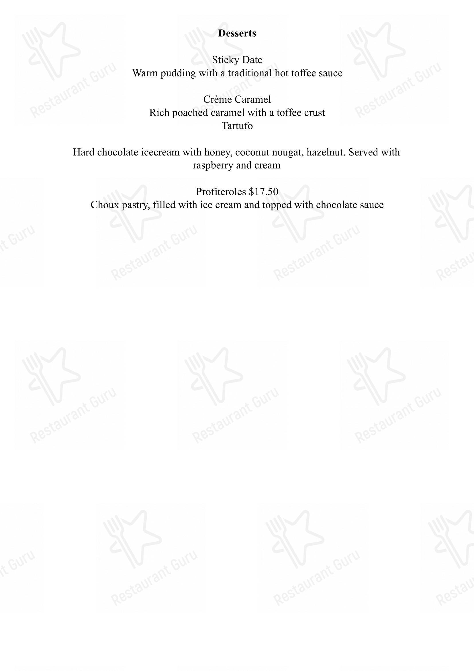 Menu at D’Browes Restaurant, Narrabundah