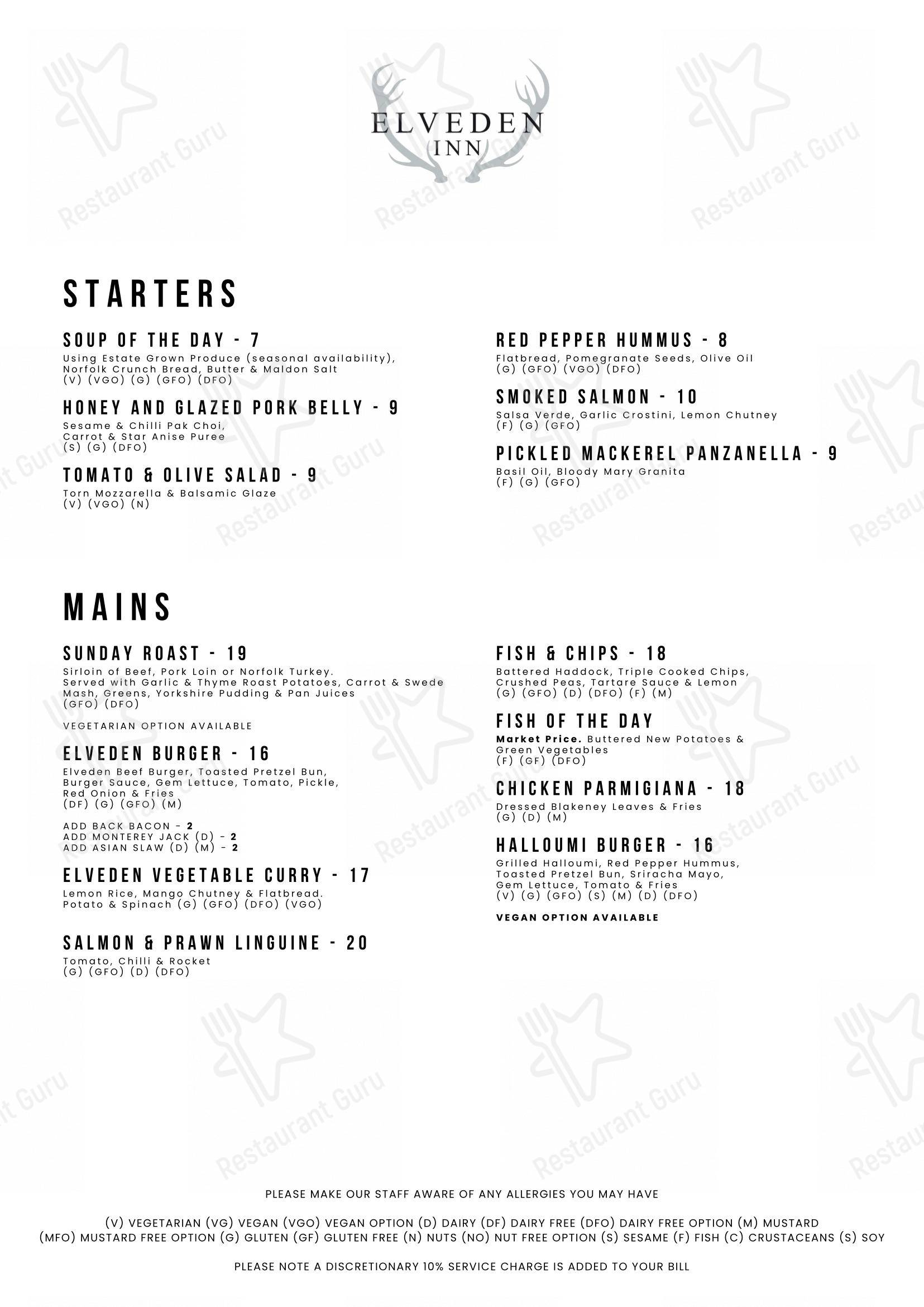 Menu at Elveden Inn pub & bar, Elveden, Brandon Rd