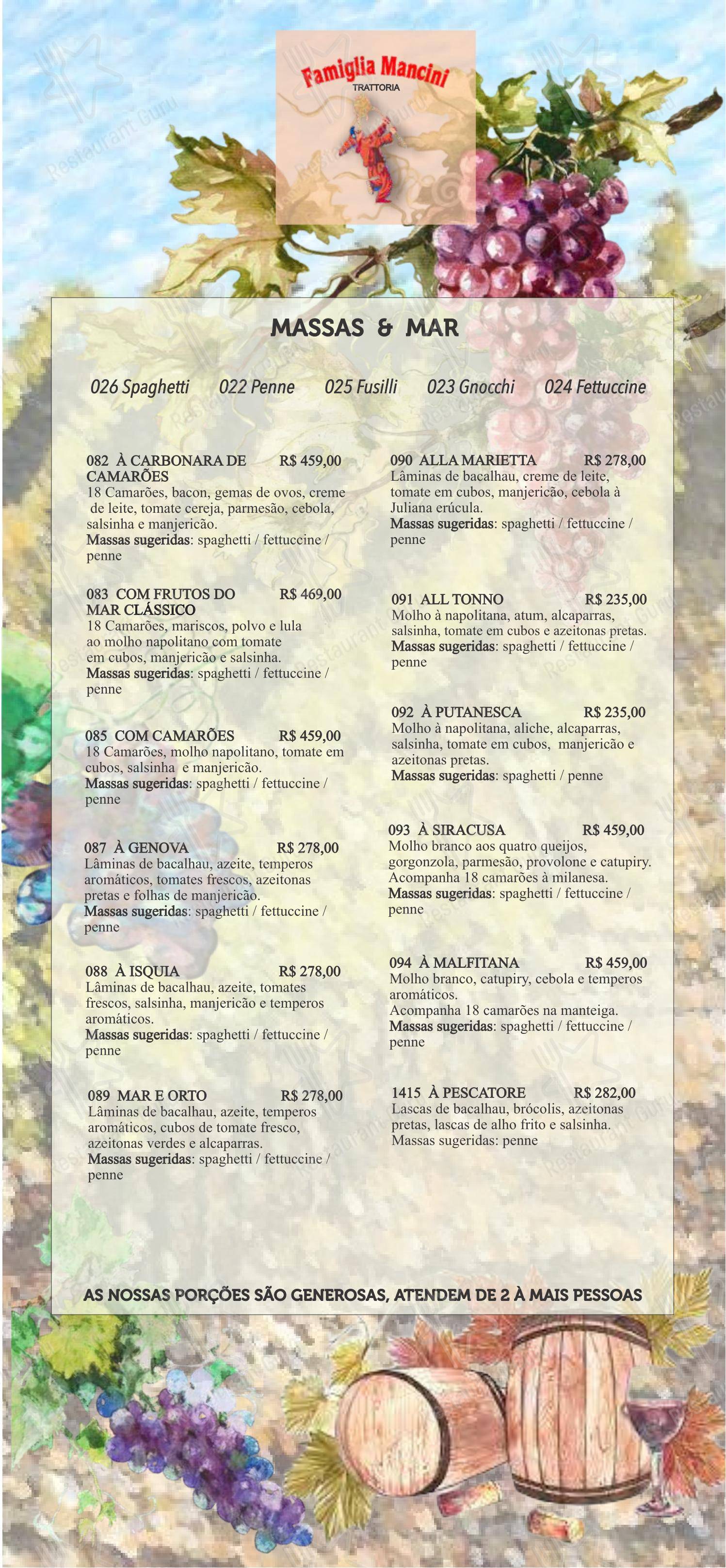 Menu em Famiglia Mancini Trattoria restaurante, São Paulo, Rua Avanhandava