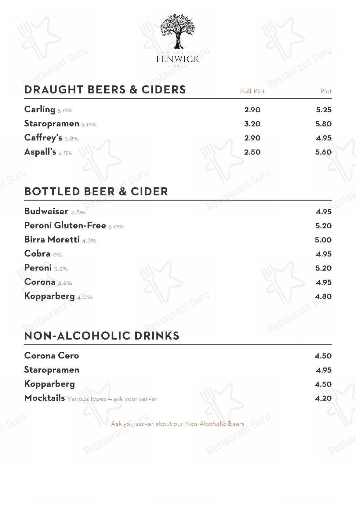 Menu at Fenwick Hotel pub & bar, Fenwick