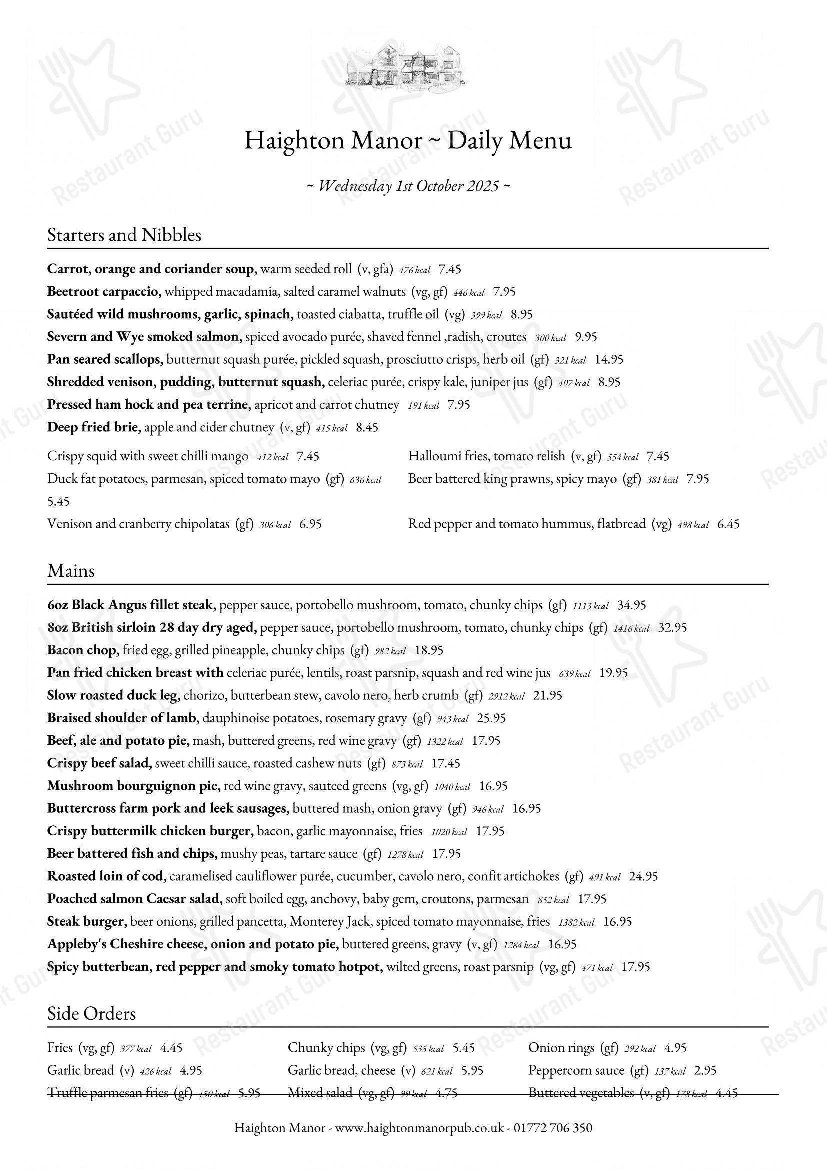 Menu at Haighton Manor pub & bar, Preston, Haighton Green Ln