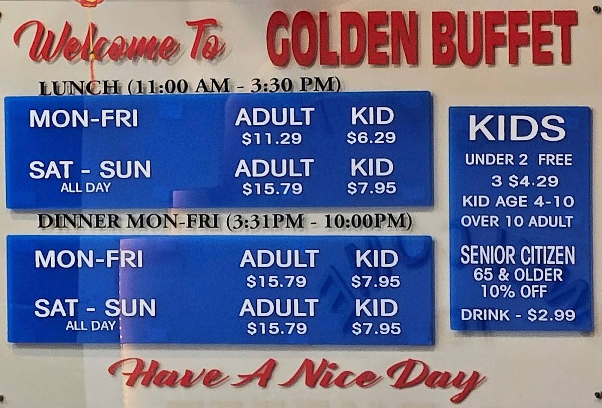 Menu at Golden buffet restaurant, Lafayette