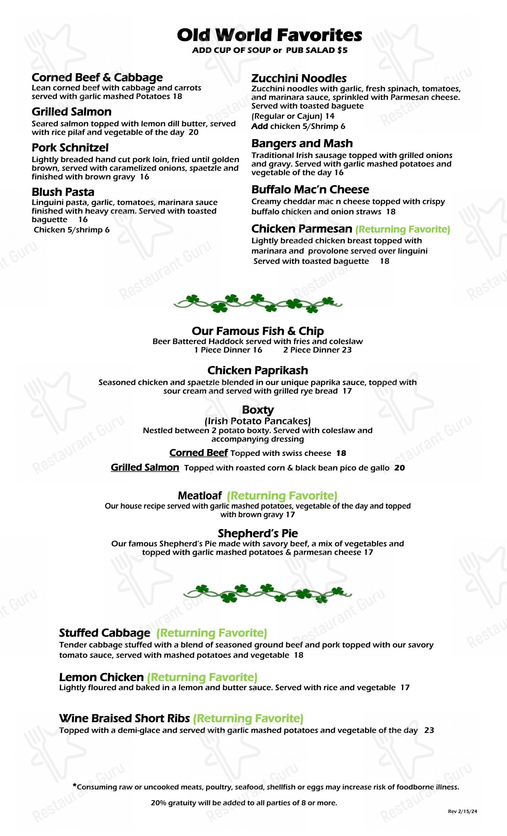 Menu at Mavis Winkle’s Irish Pub, Twinsburg