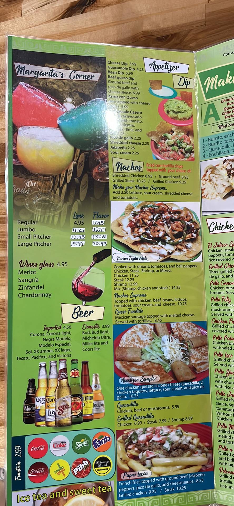 Menu at El Jalisco restaurant, Murphysboro