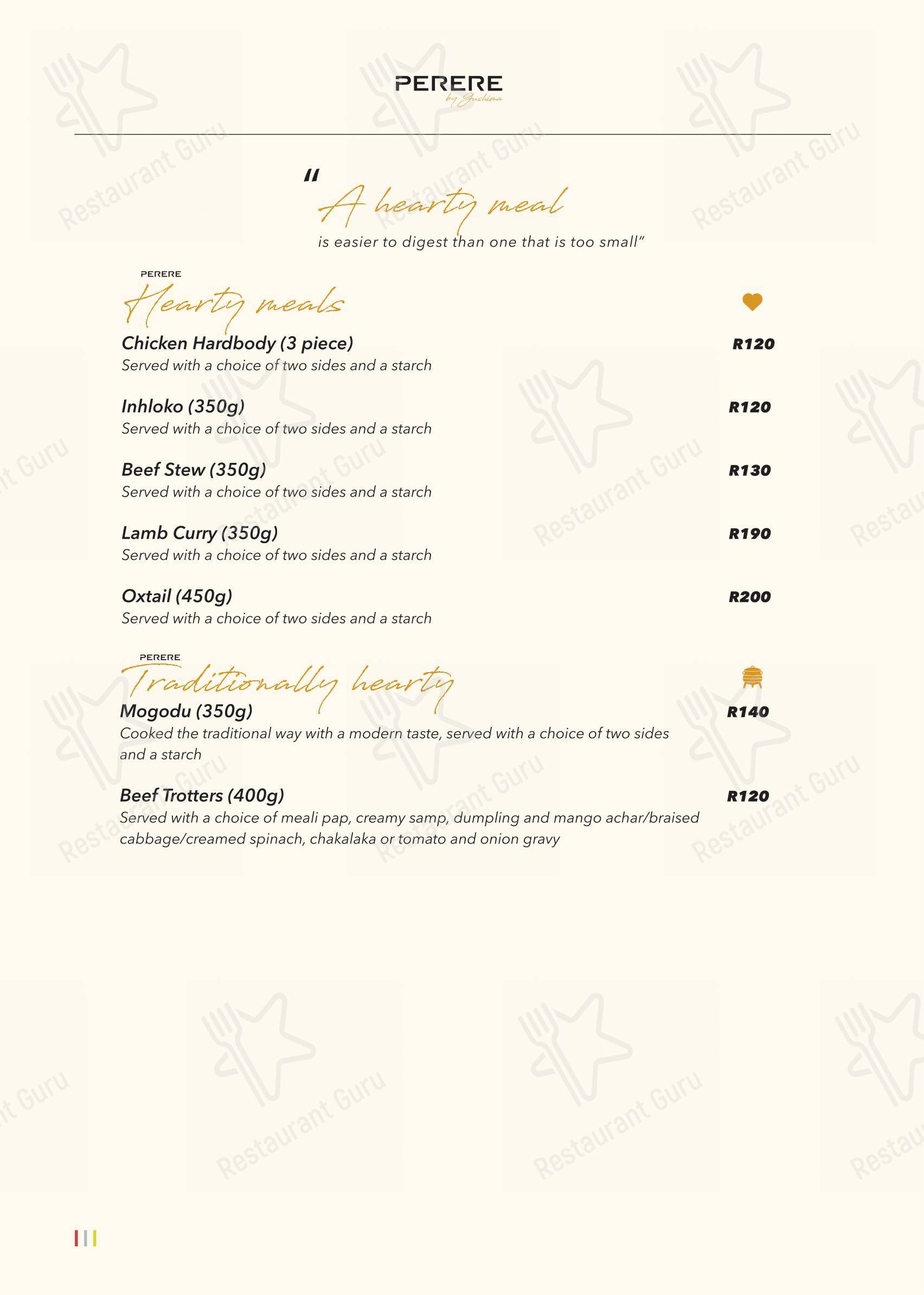 Menu at Perere Midrand restaurant, Midrand, 5th Rd