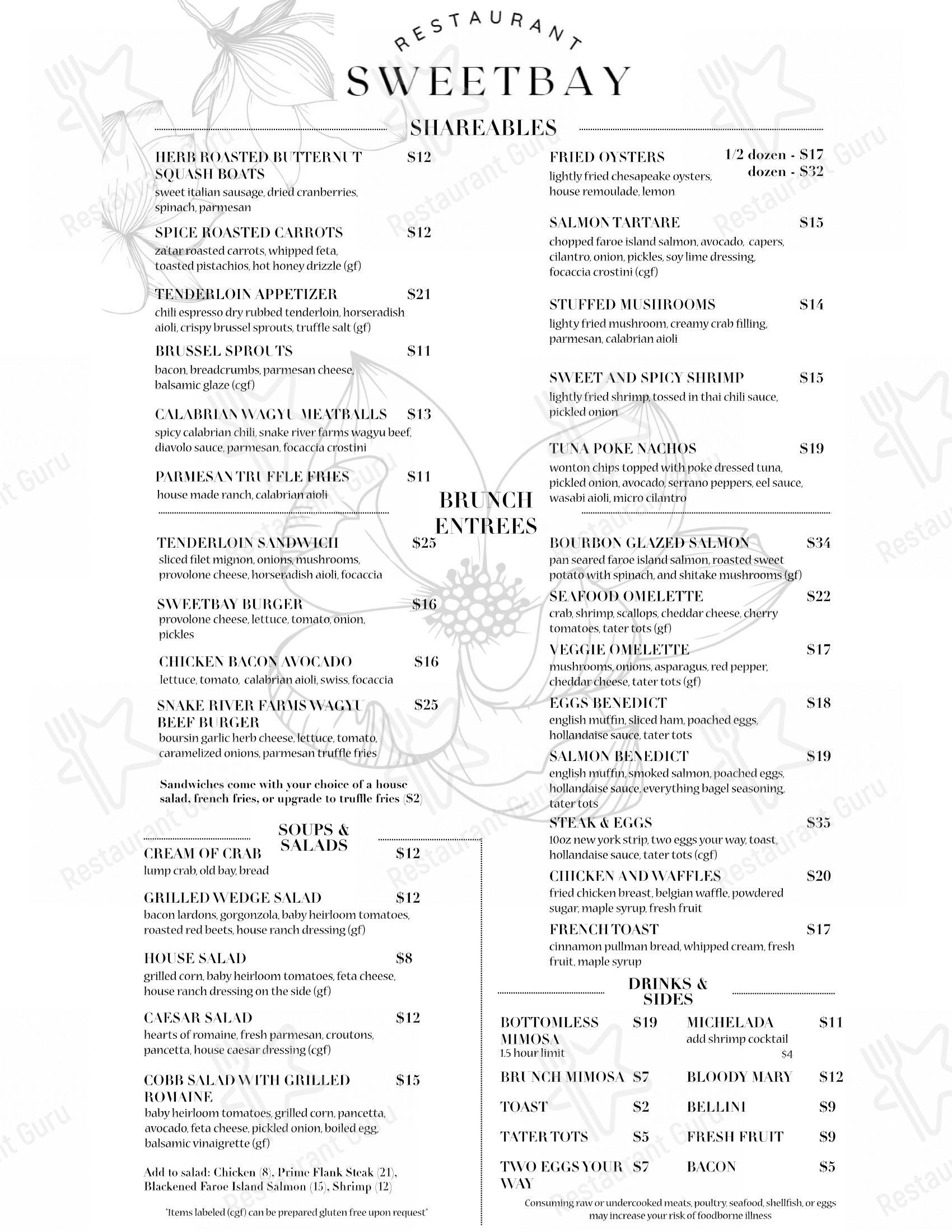 Menu at Sweetbay Restaurant & Bar, Leonardtown