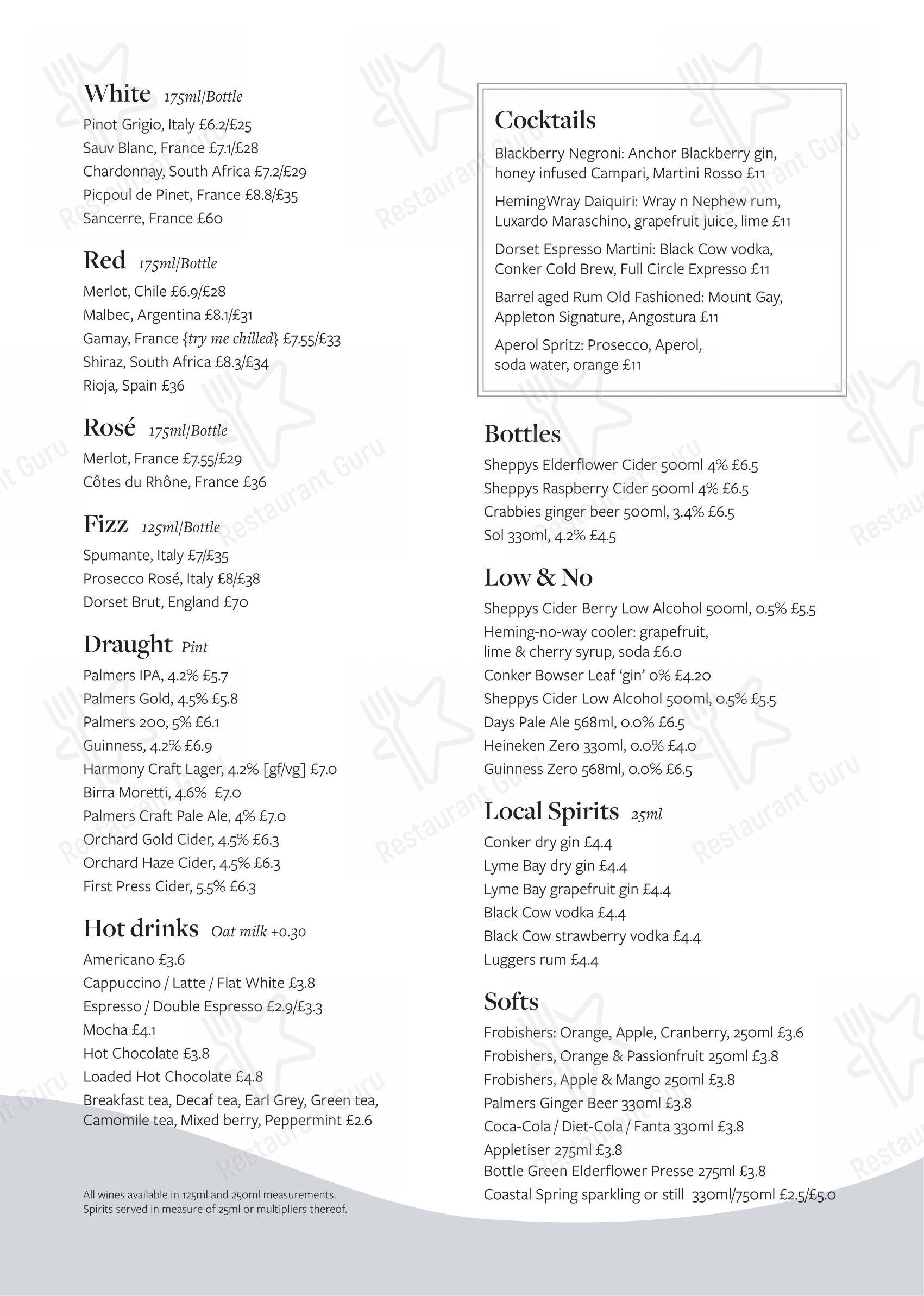 Menu at The Anchor Inn pub & bar, Chideock, Seatown