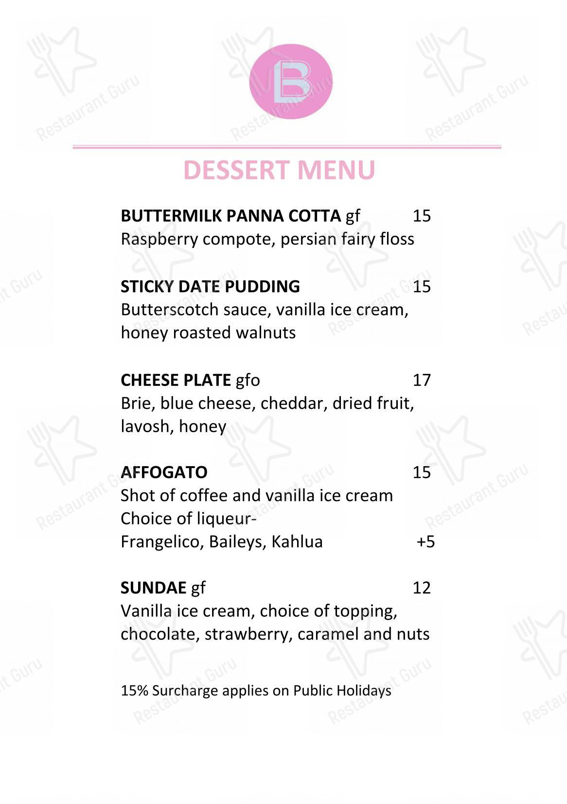Menu at The Bath Hotel restaurant, Norwood