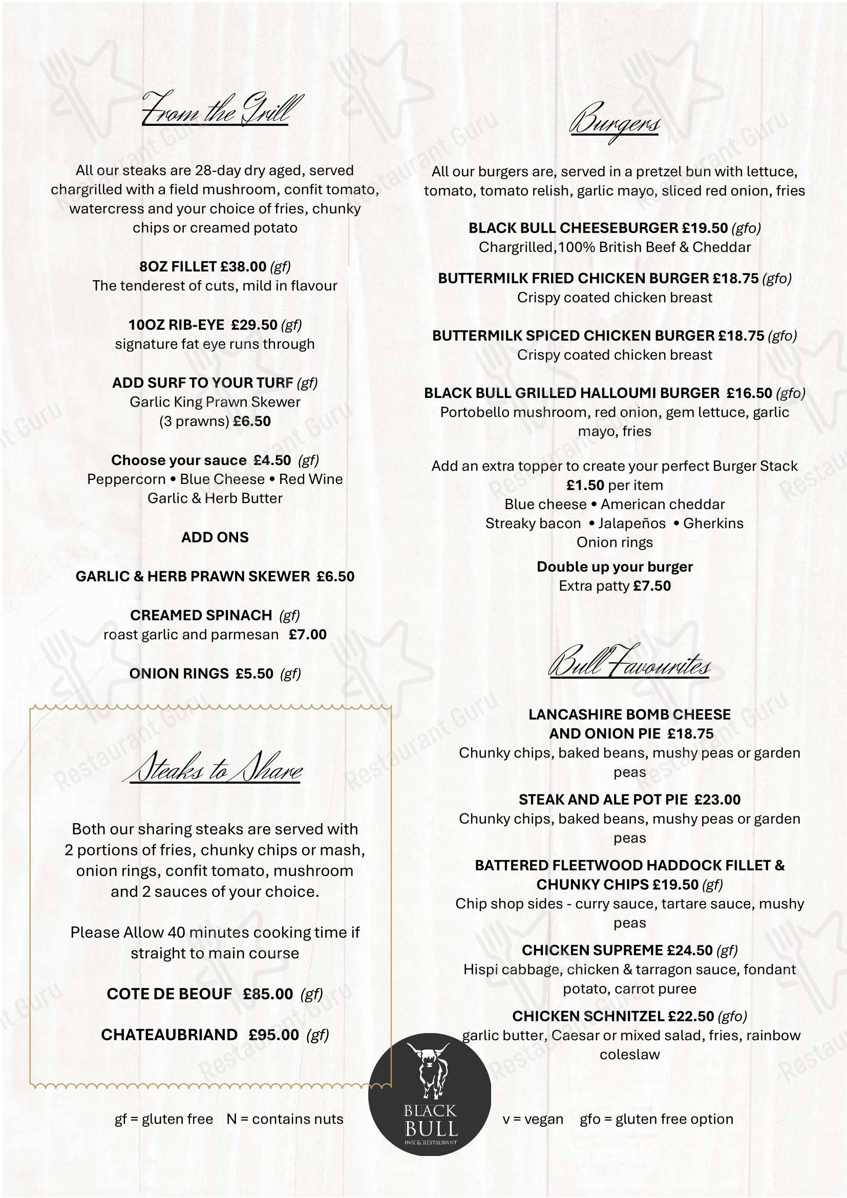 Menu at The Black Bull Inn & Restaurant, Blackburn, Old Langho Rd