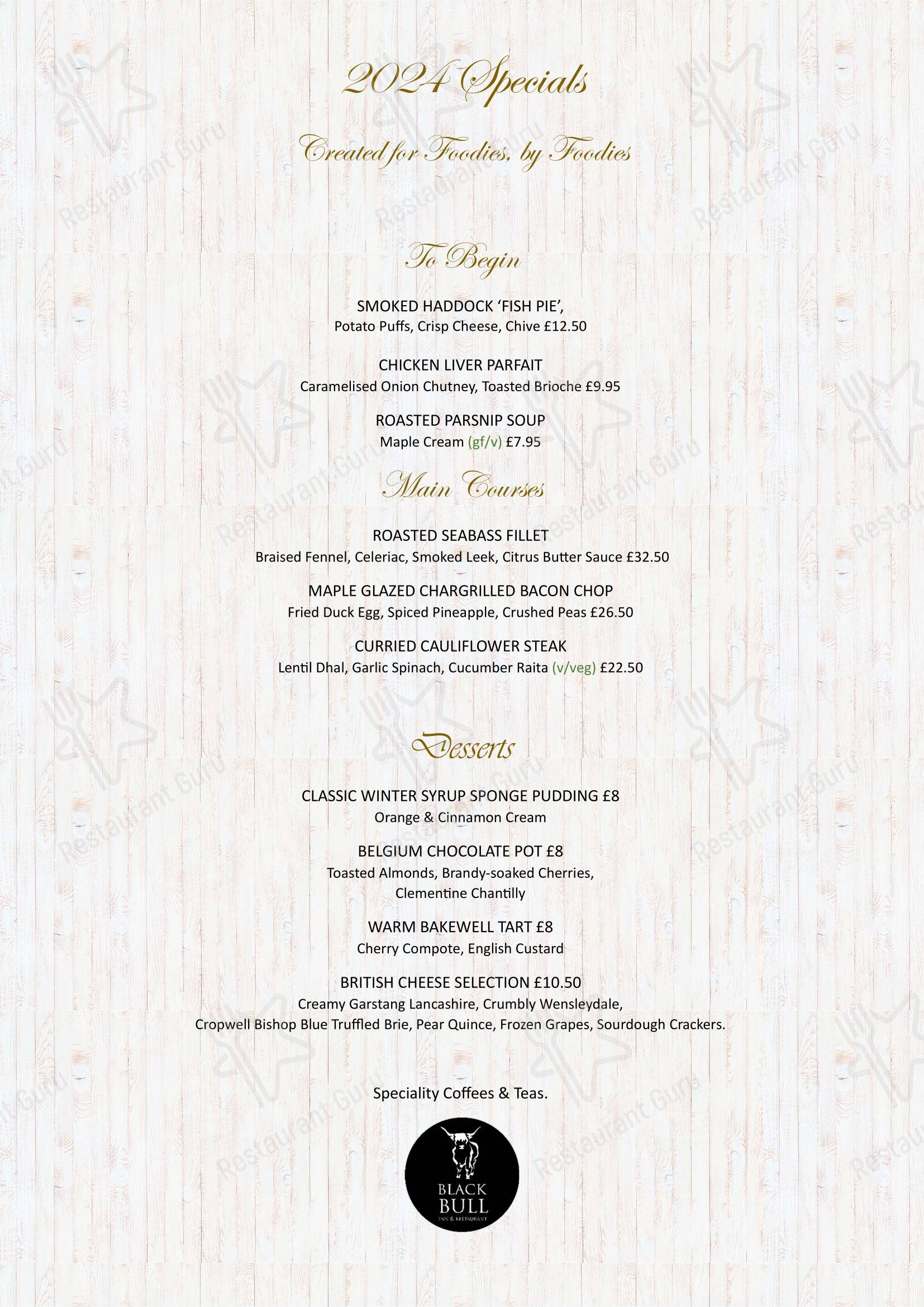 Menu at The Black Bull Inn & Restaurant, Blackburn, Old Langho Rd
