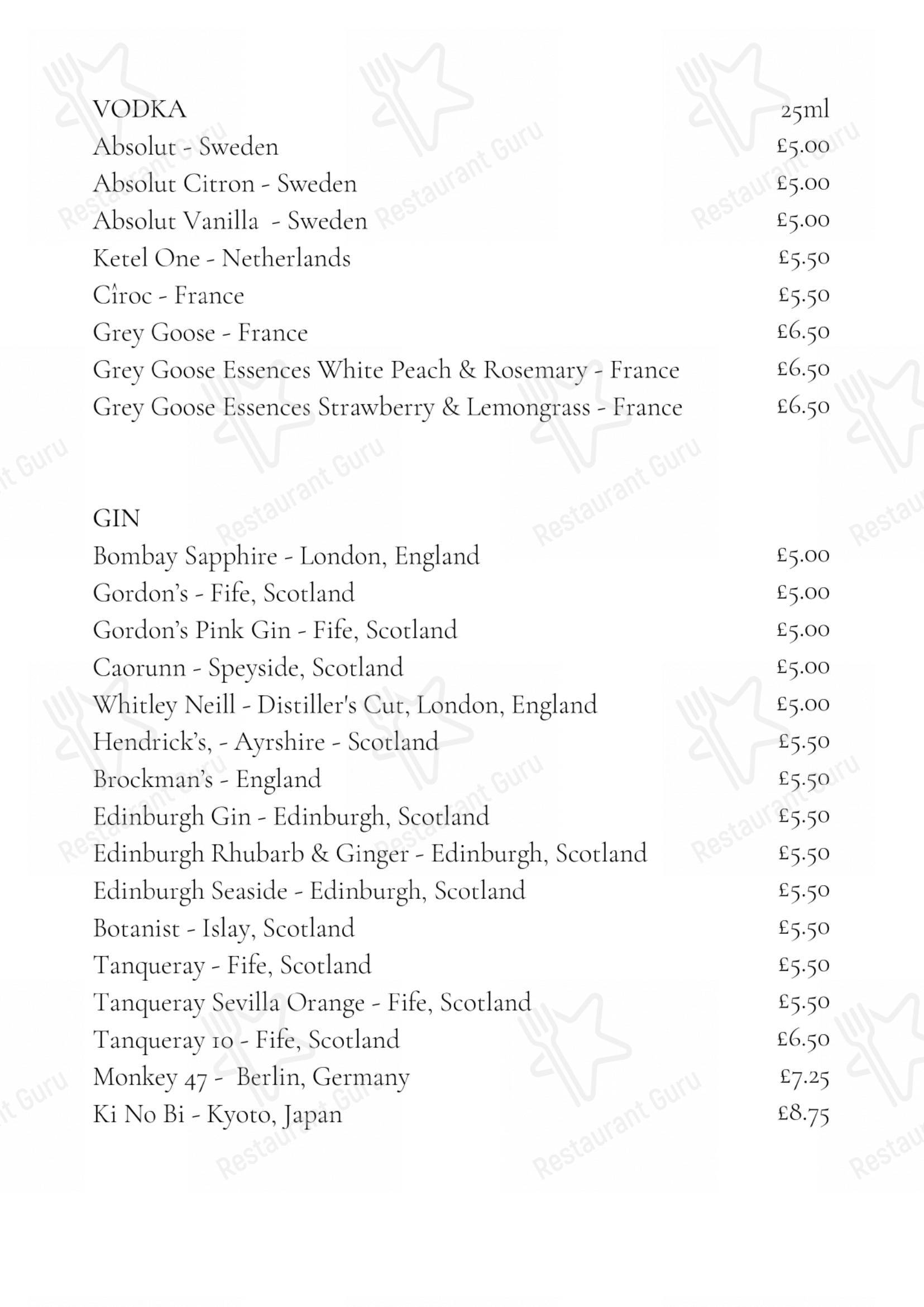 Menu at The Dome pub & bar, Edinburgh, 14 George St