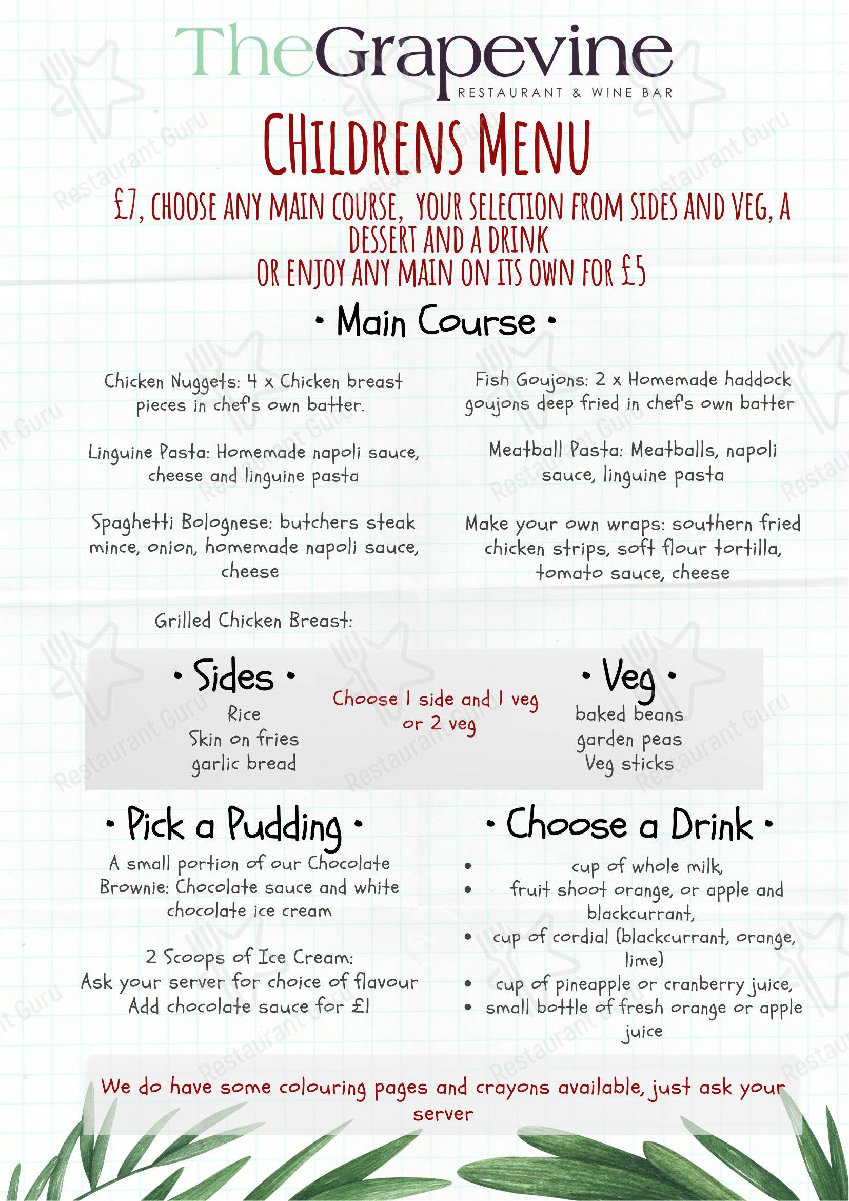 Menu at The Grapevine Restaurant, Southport