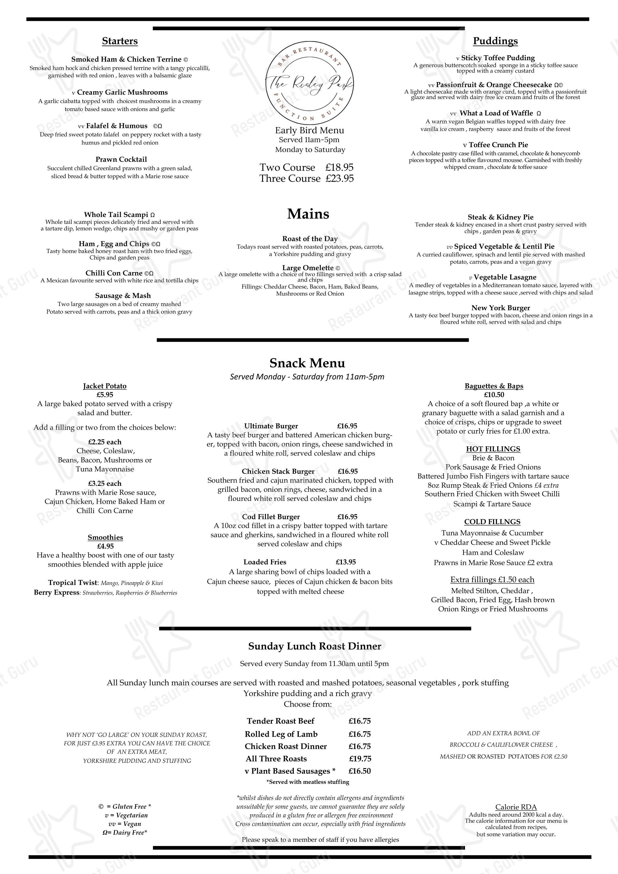 Menu at The Risley Park pub & bar, Derby