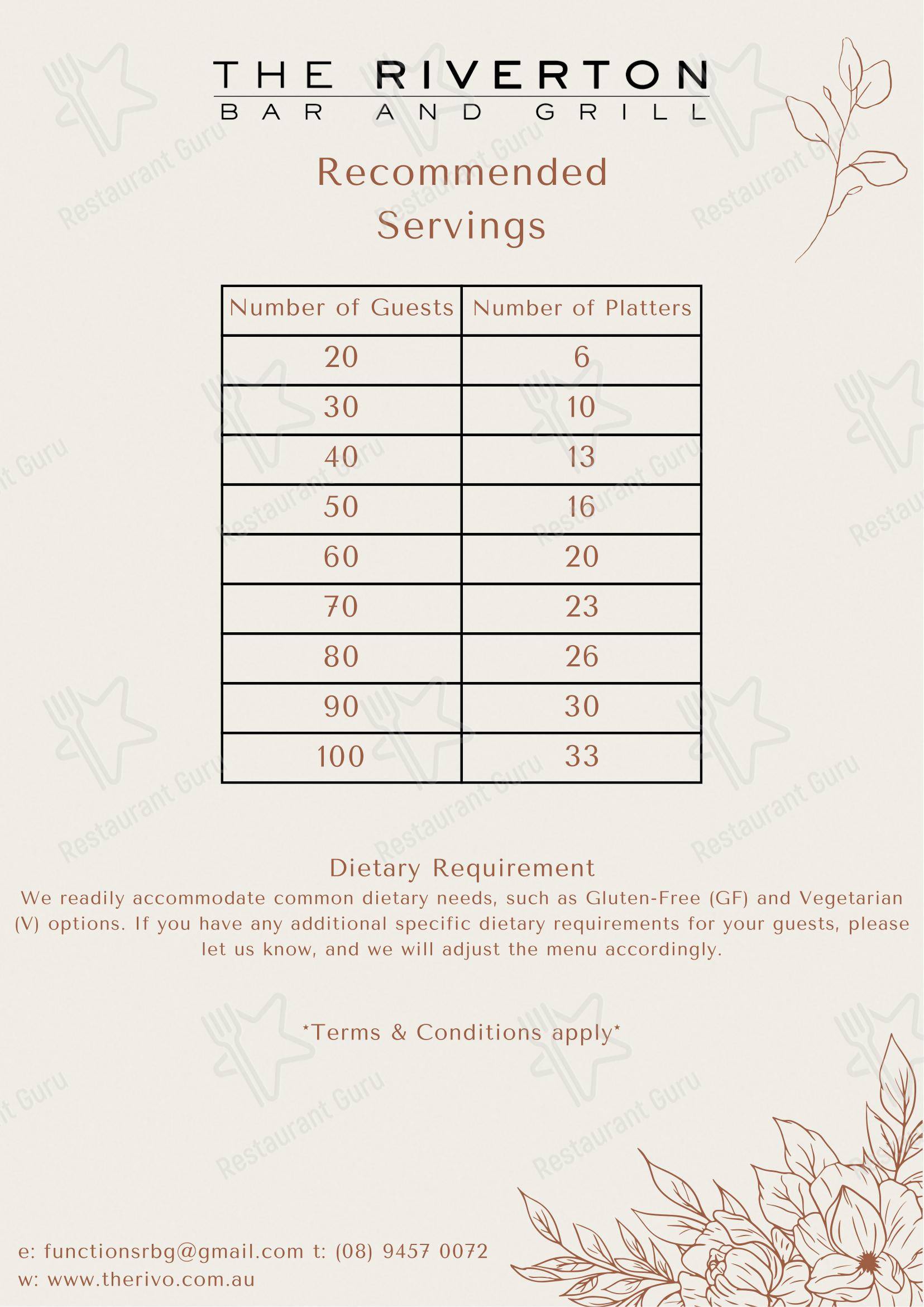 Menu at The Riverton Bar and Grill, Parkwood