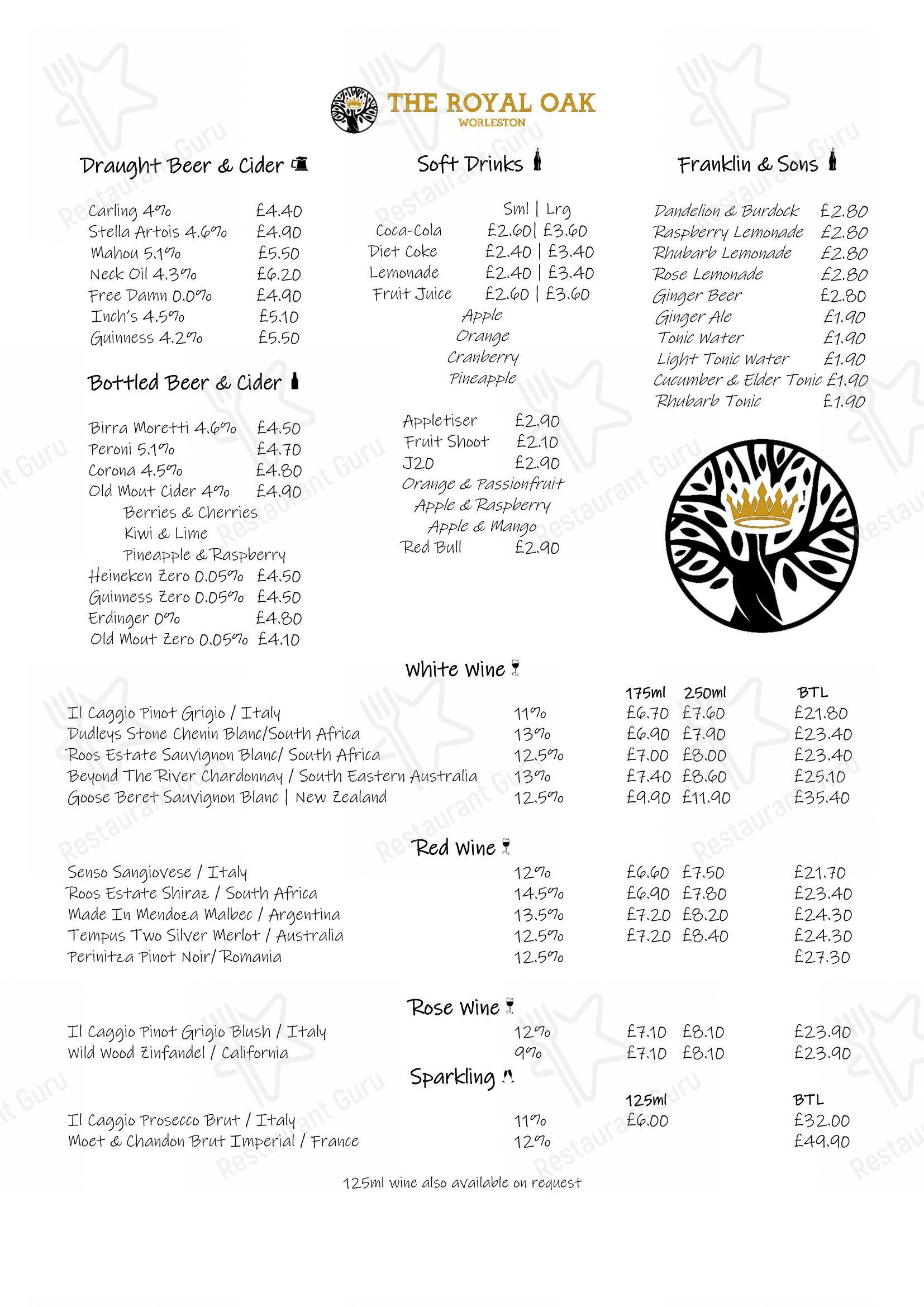 Menu at The Royal Oak pub & bar, Nantwich