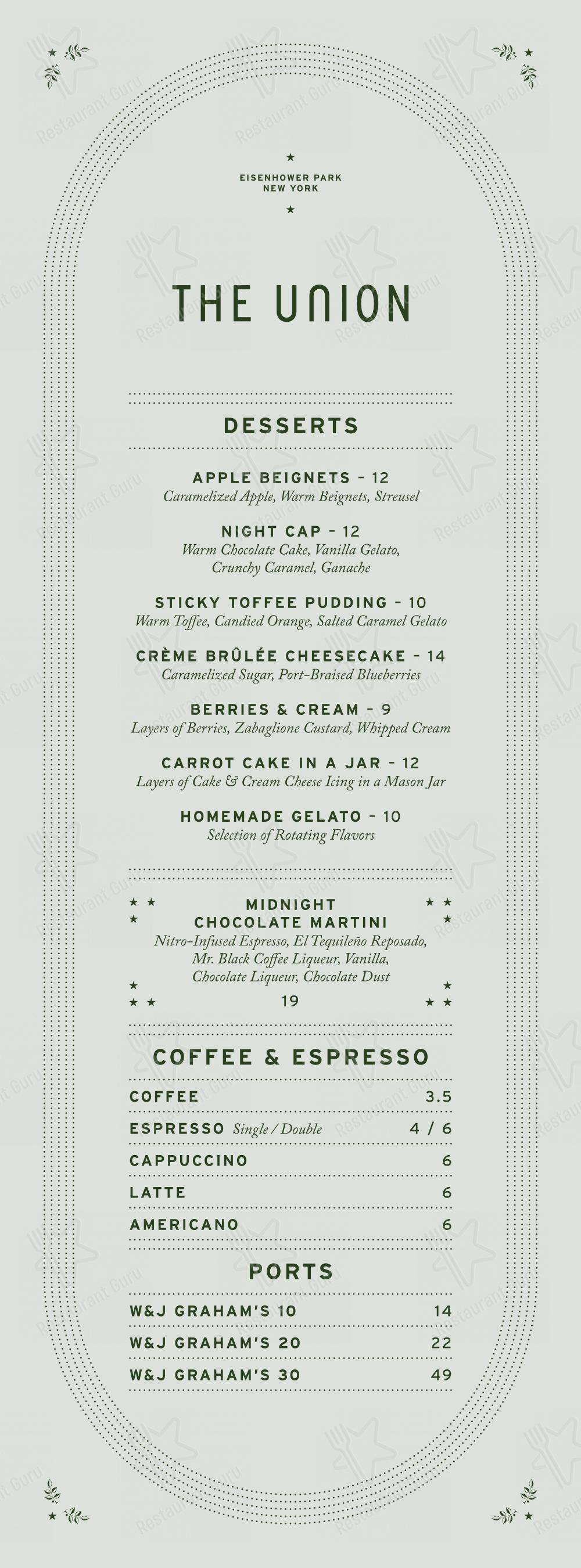 Menu at The Union restaurant, East Meadow