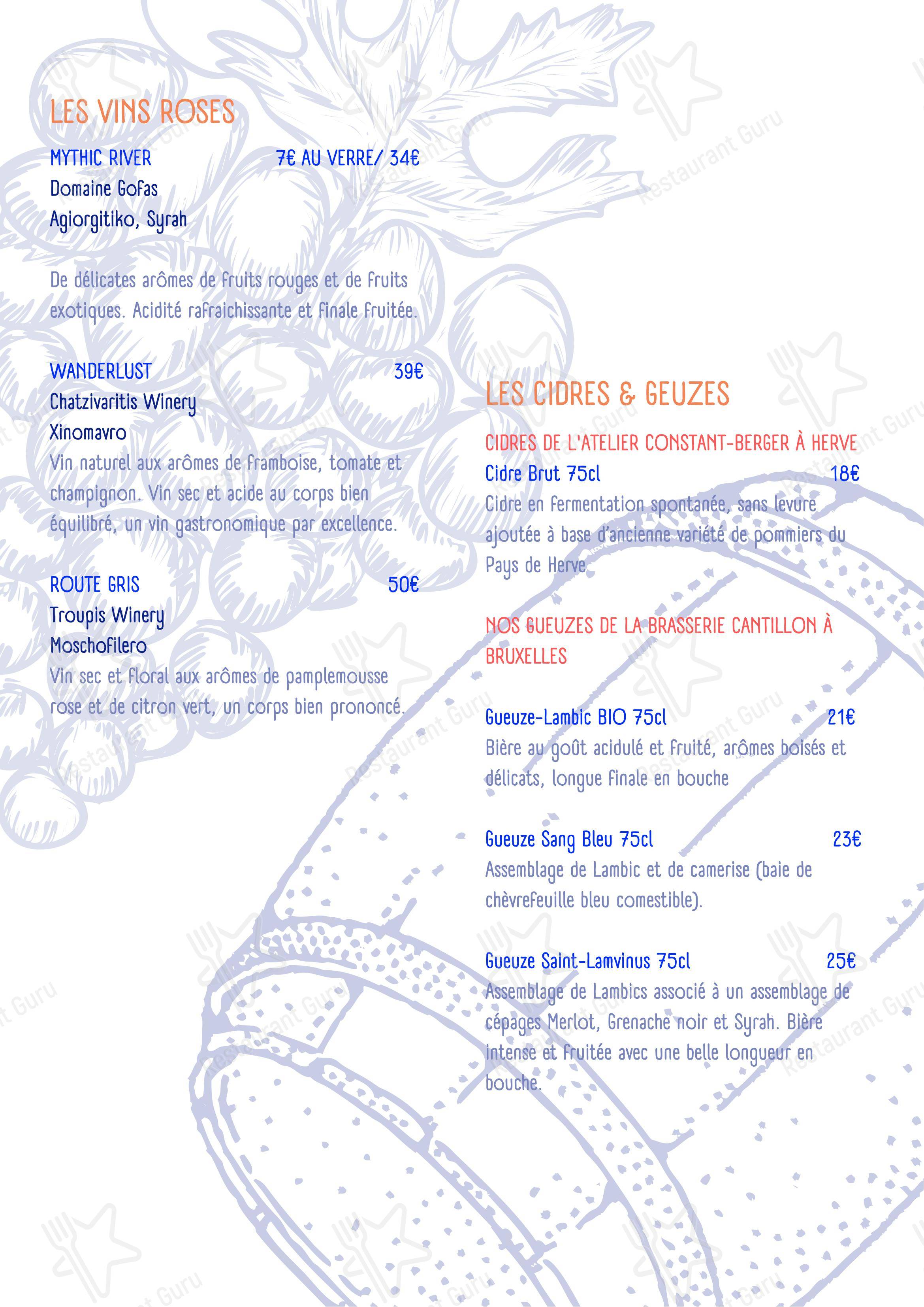 Menu at Yamas restaurant, Esneux