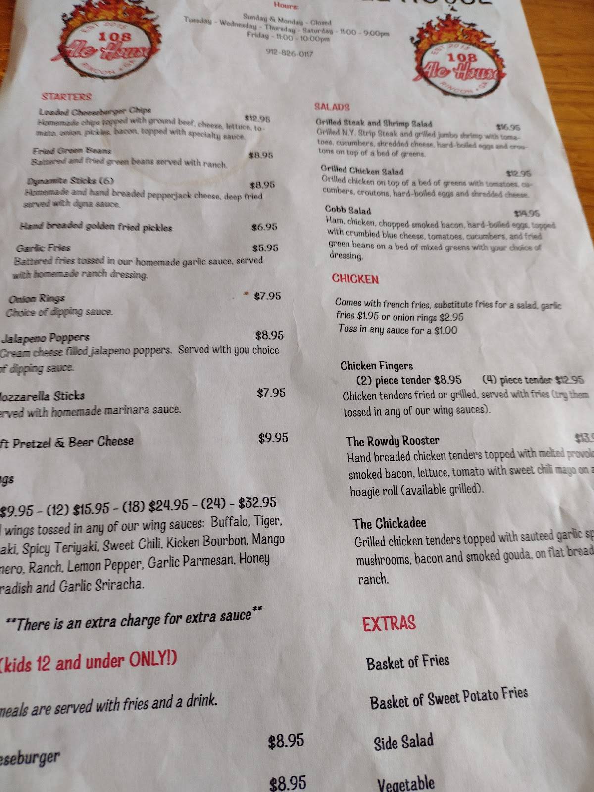 Menu at 108 Ale House pub & bar, Rincon