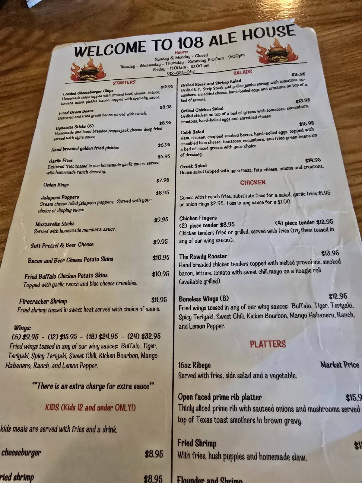 Menu at 108 Ale House pub & bar, Rincon