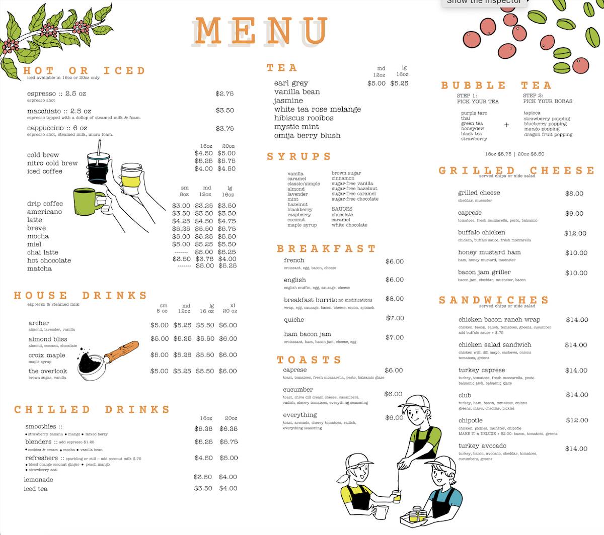 Menu at 3 Arrows Coffee Company restaurant, Saint Croix Falls