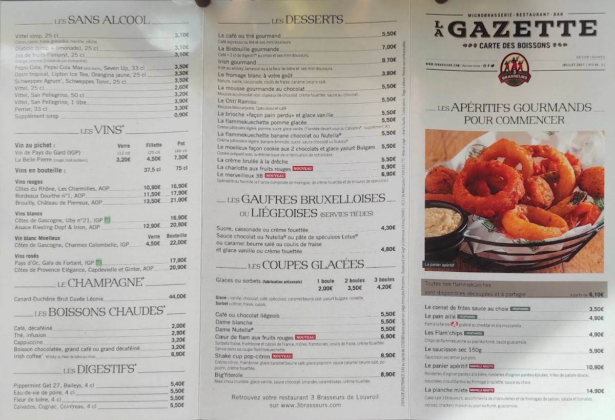 Menu au 3 Brasseurs Louvroil restaurant, Louvroil