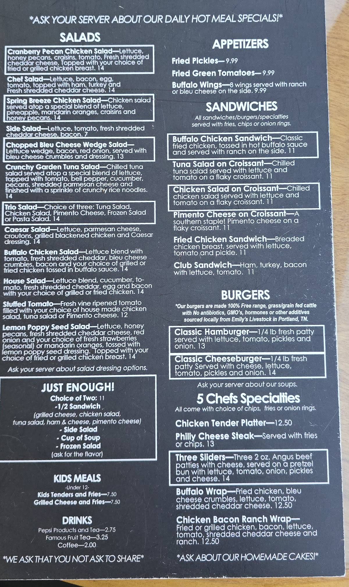 Menu at 5 Chefs restaurant, Portland