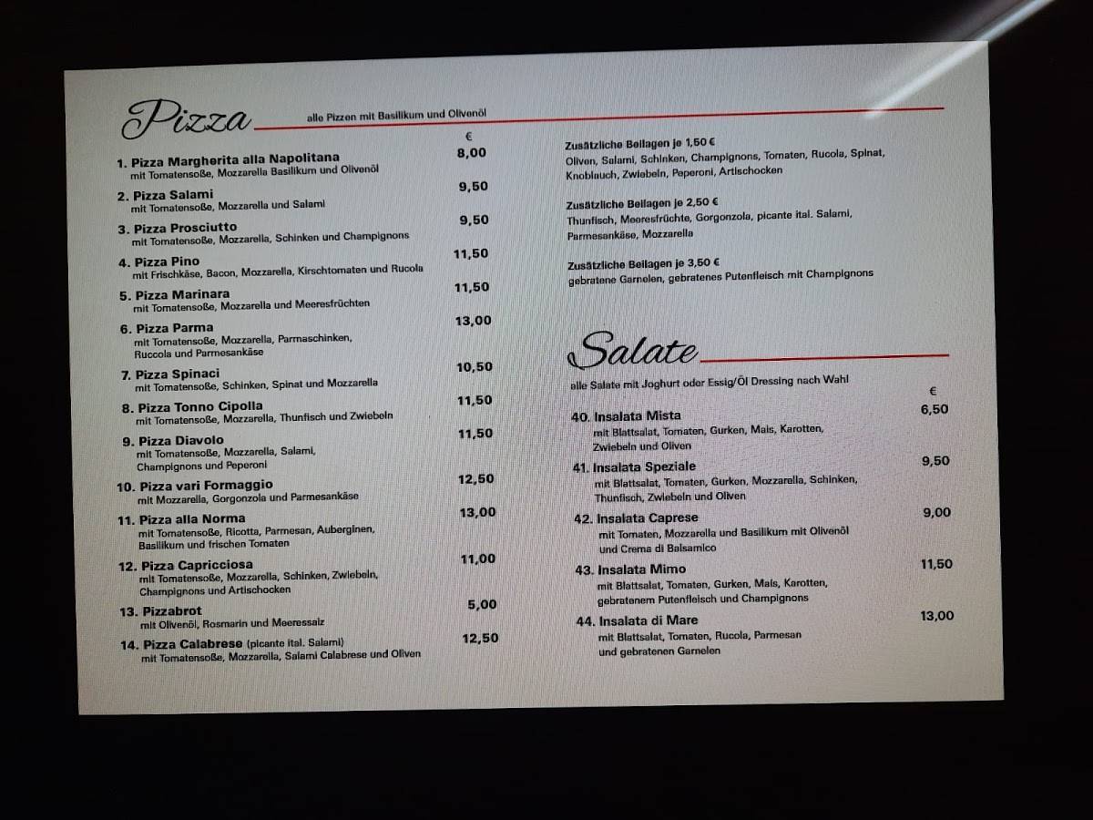 Speisekarte von 500 Grad Holzofenpizza, Wabern