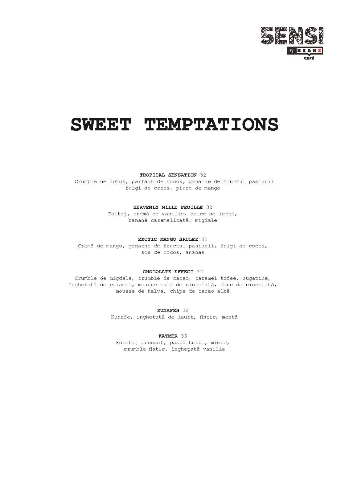 Menu at 5ENSI by BeanZ Cafe, Bucharest