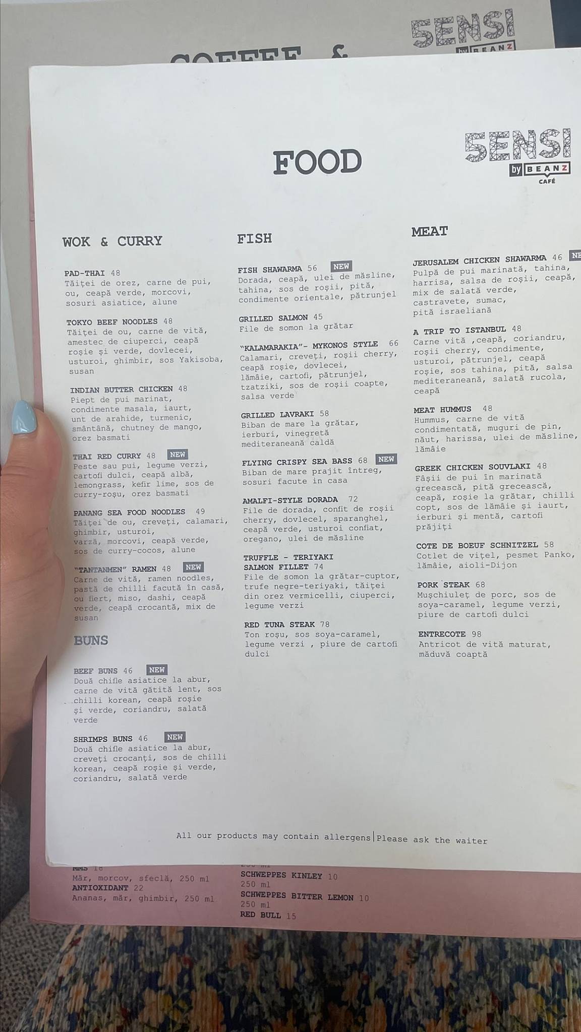 Menu at 5ENSI by BeanZ Cafe, Bucharest