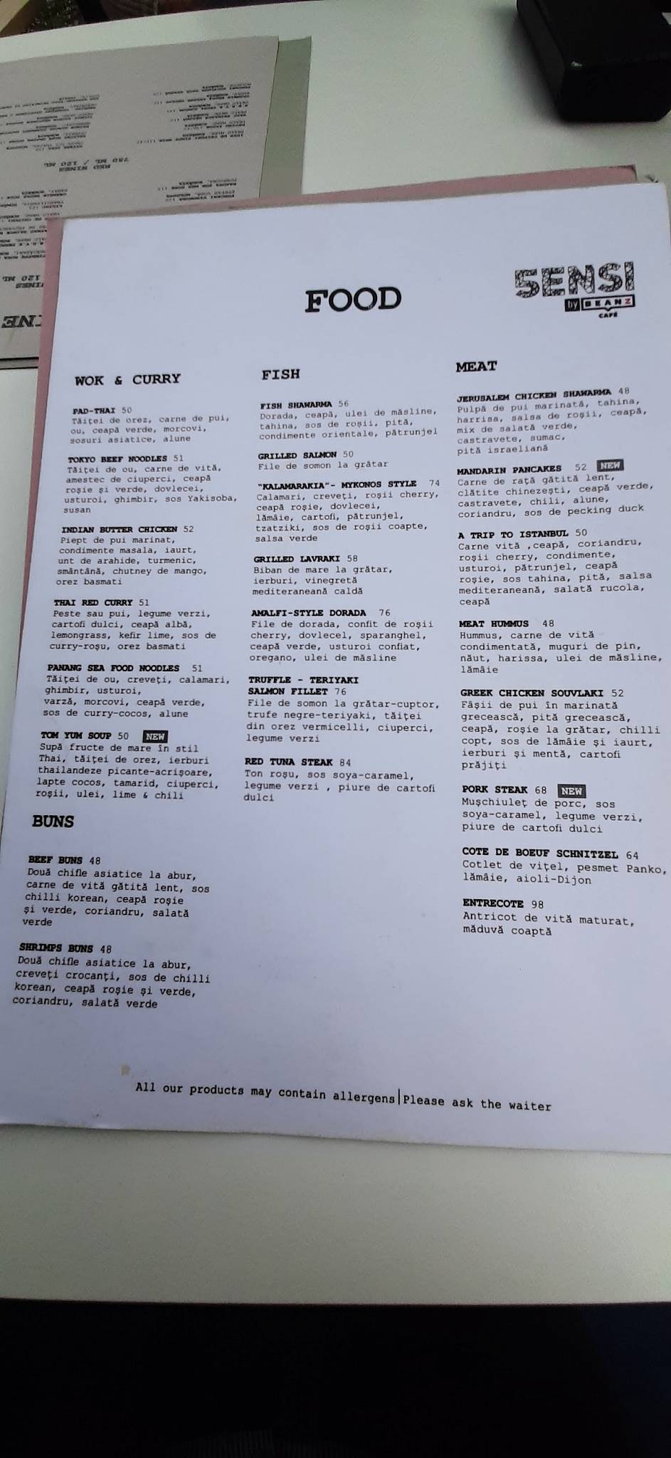Menu at 5ENSI by BeanZ Cafe, Bucharest