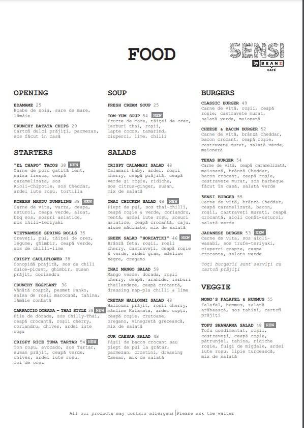 Menu at 5ENSI by BeanZ Cafe, Bucharest
