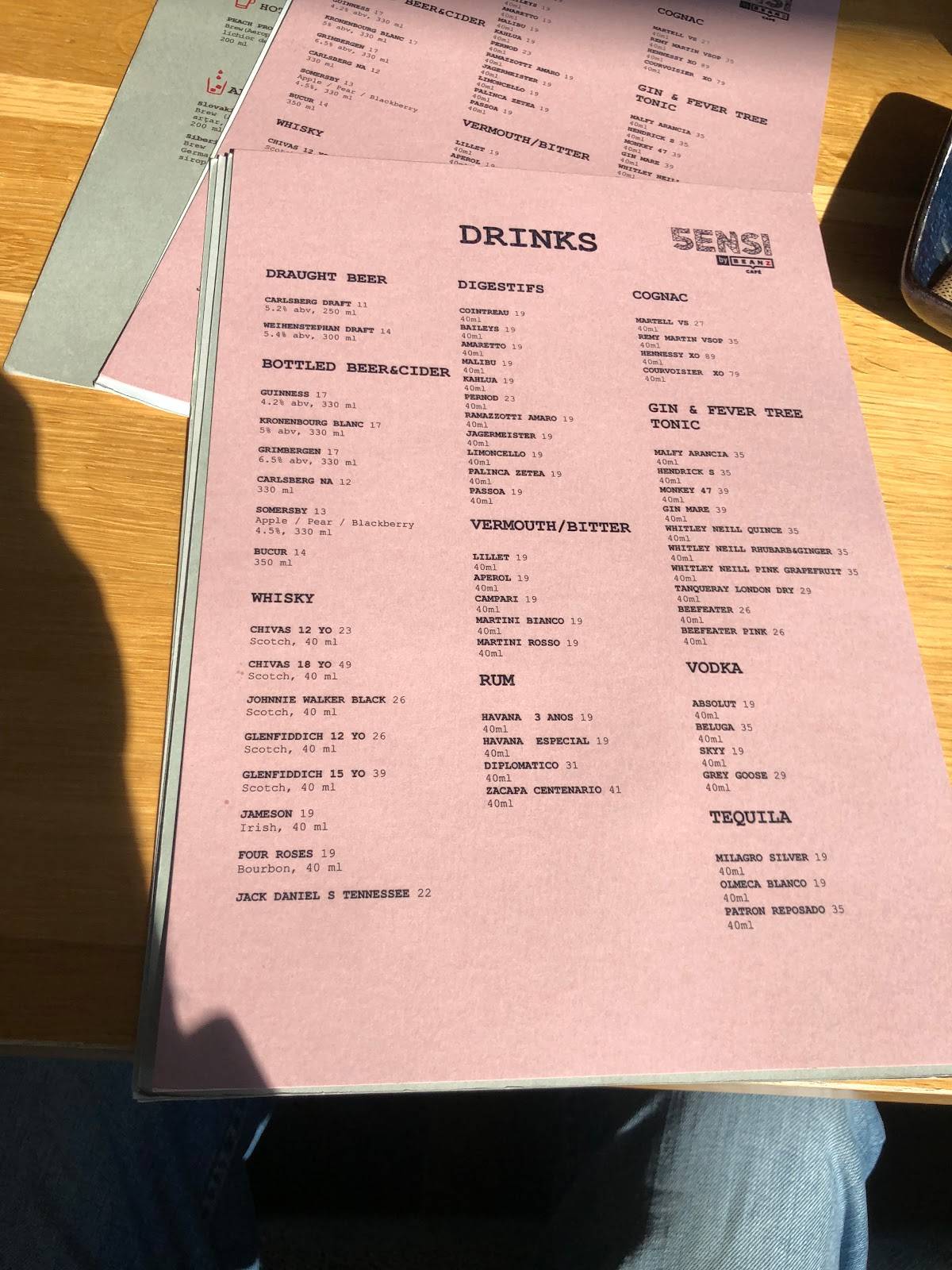 Menu at 5ENSI by BeanZ Cafe, Bucharest