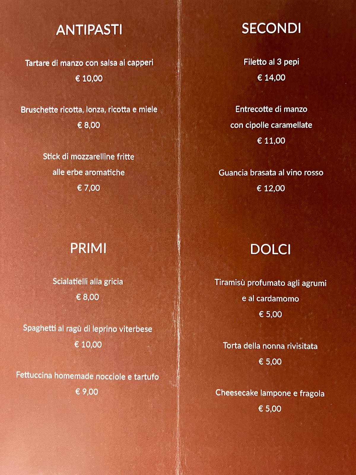 Menu au 7 vizi capitali pub et bar, Viterbe
