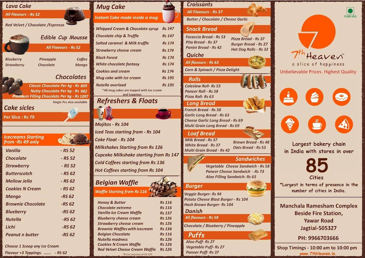 Menu at 7th Heaven, Jagtial
