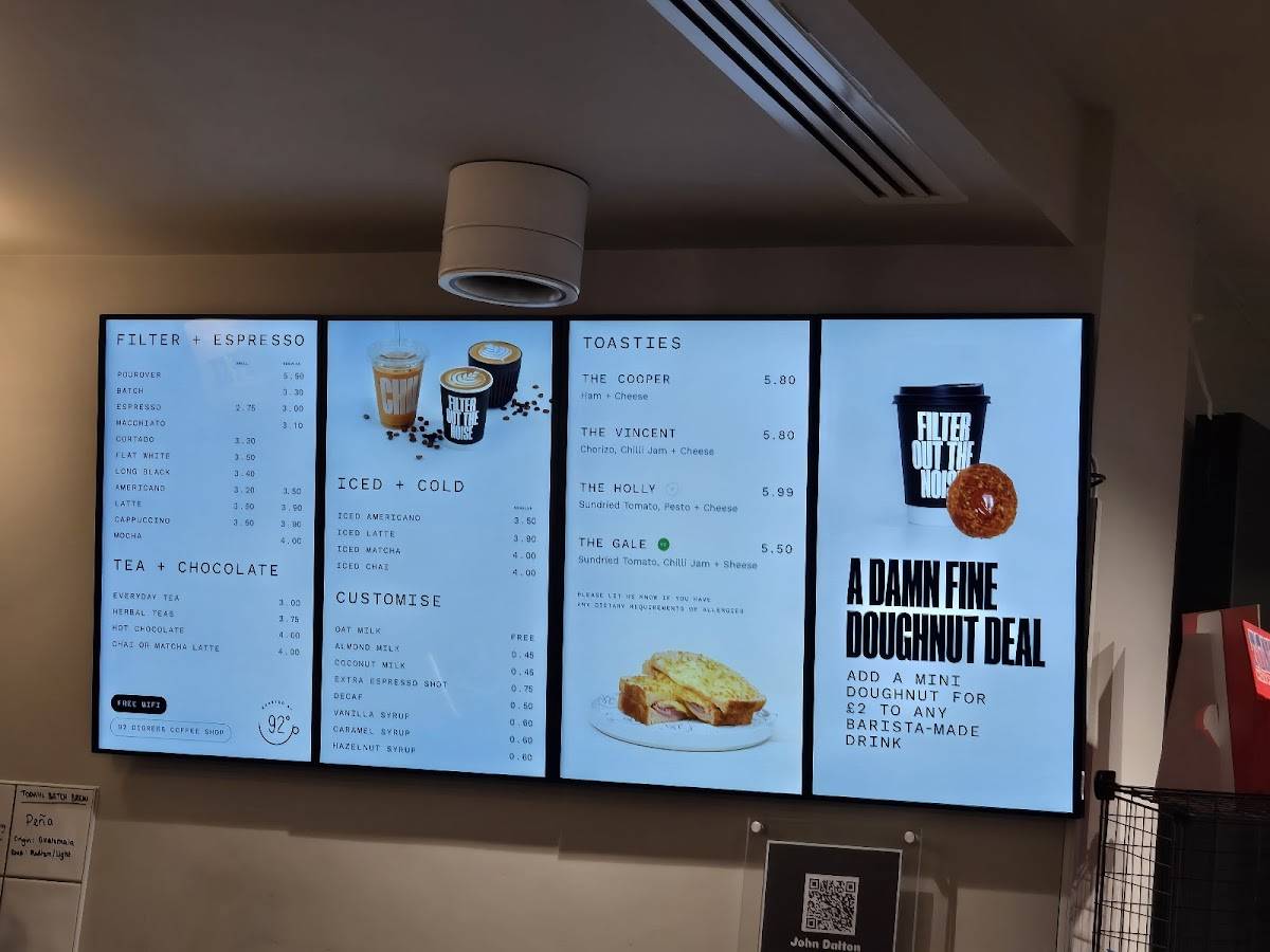 Menu at 92 Degrees Coffee cafe, Manchester, 16 John Dalton St