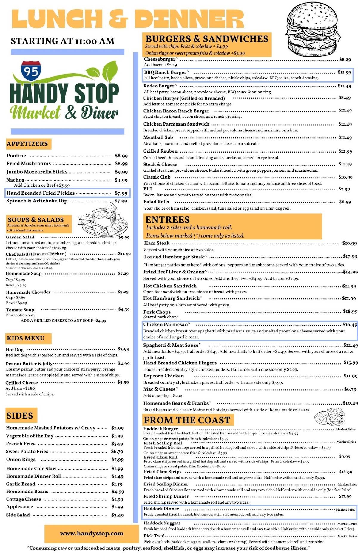 Menu at 95 Handy Stop Market & Diner restaurant, Howland