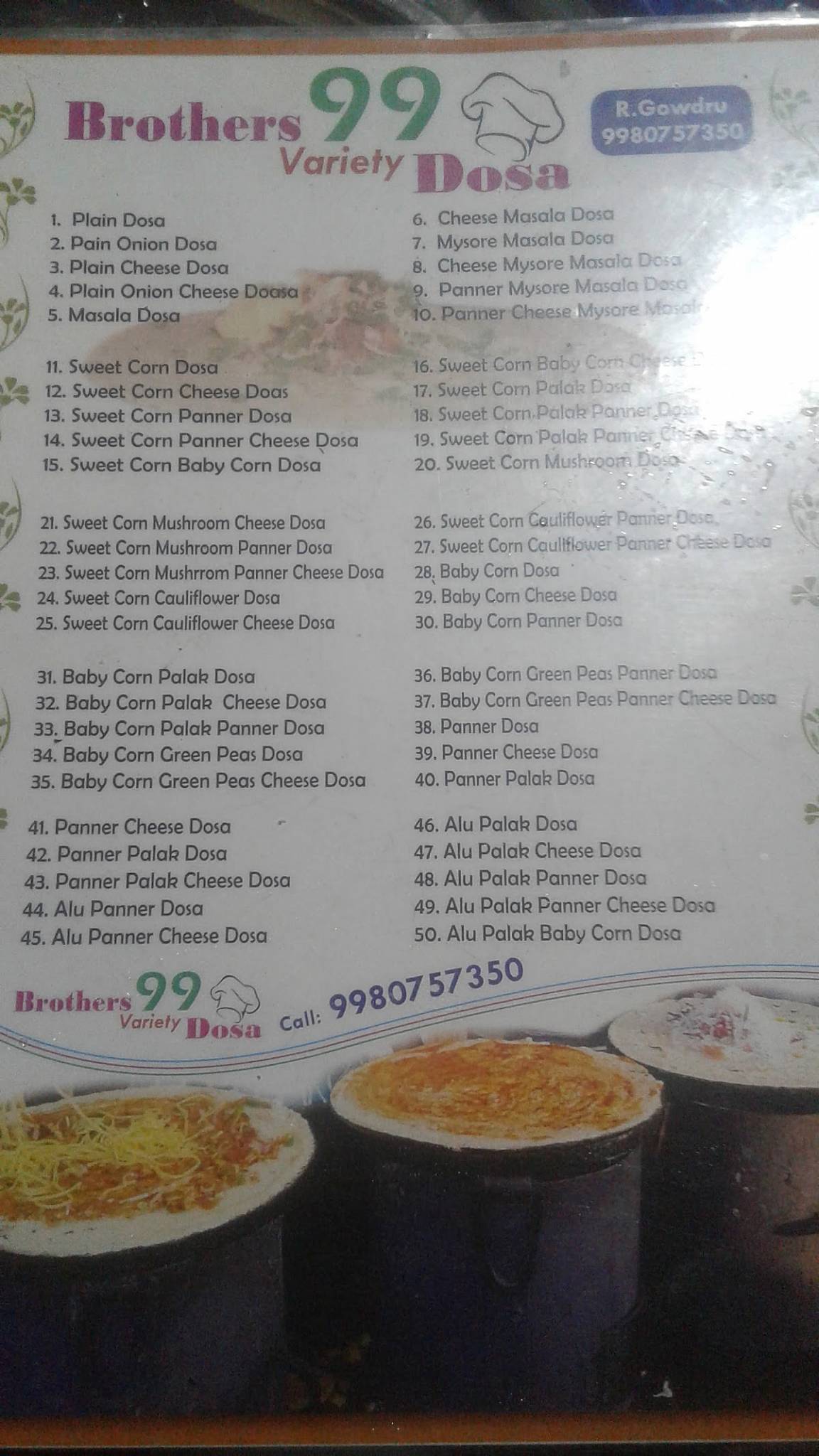 Menu at 99 Varieties Dosa and Pav bhaji, Bengaluru, 17G