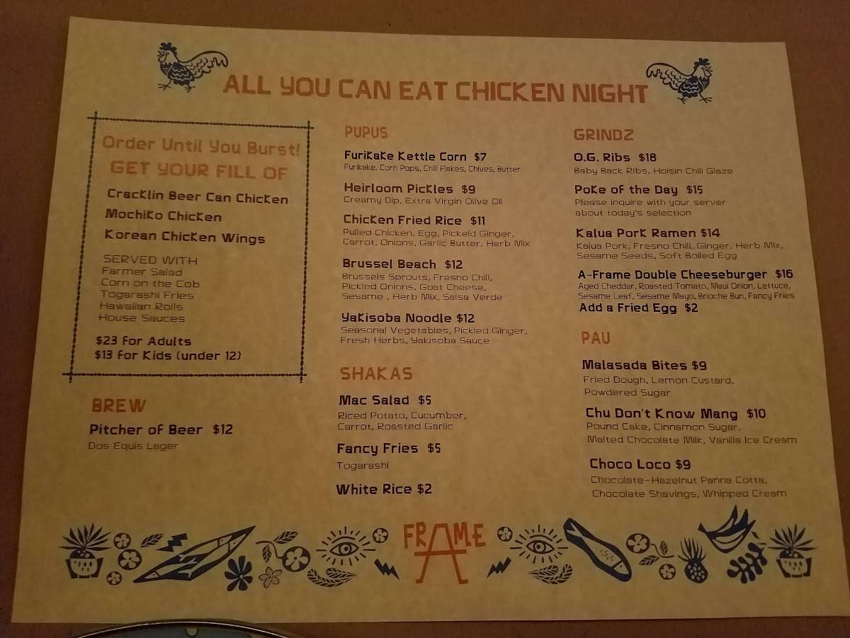 Menu at A-Frame restaurant, Los Angeles, Washington Blvd