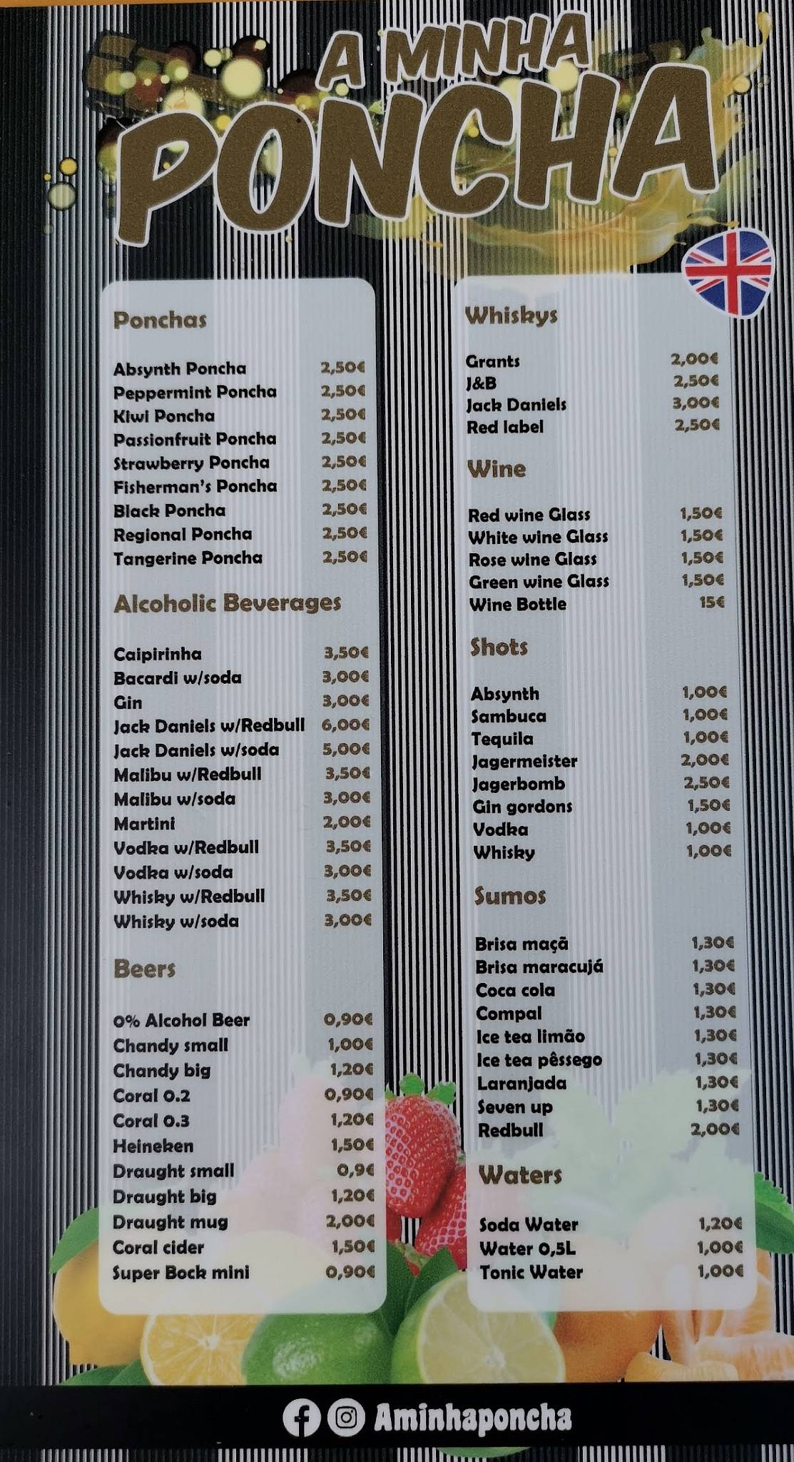 Menu at A Minha Poncha pub & bar, Funchal