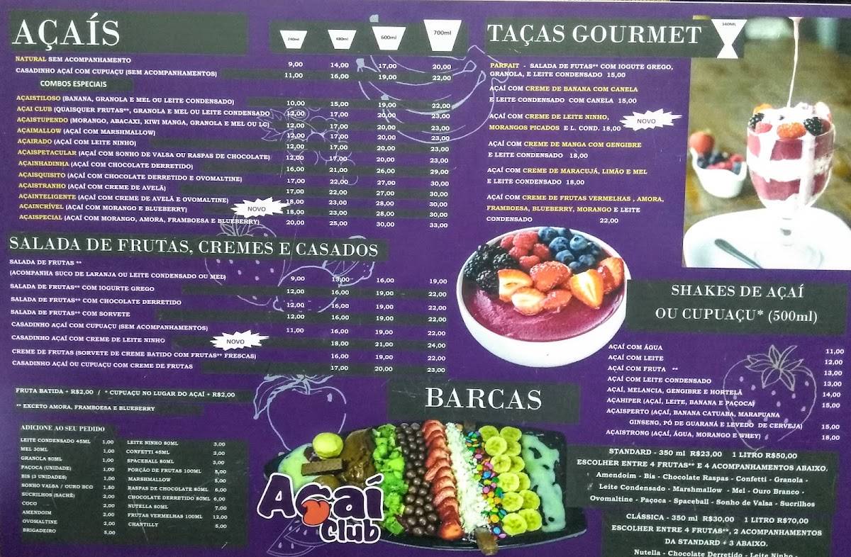 Menu em AÇAÍ CLUB, São Paulo, R. Dr. João Ribeiro
