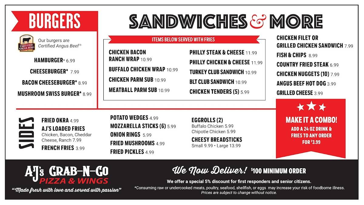 Menu at AJ'S GRAB N GO, PIZZA & WINGS pizzeria, Luthersville