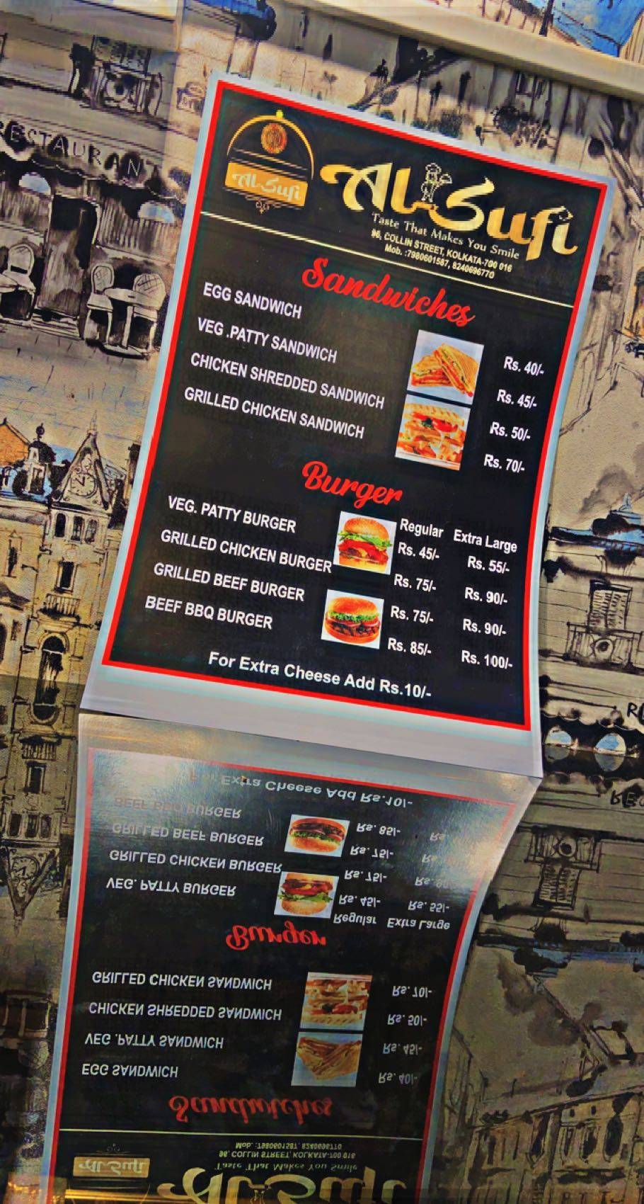 Menu at Al-Sufi, Kolkata